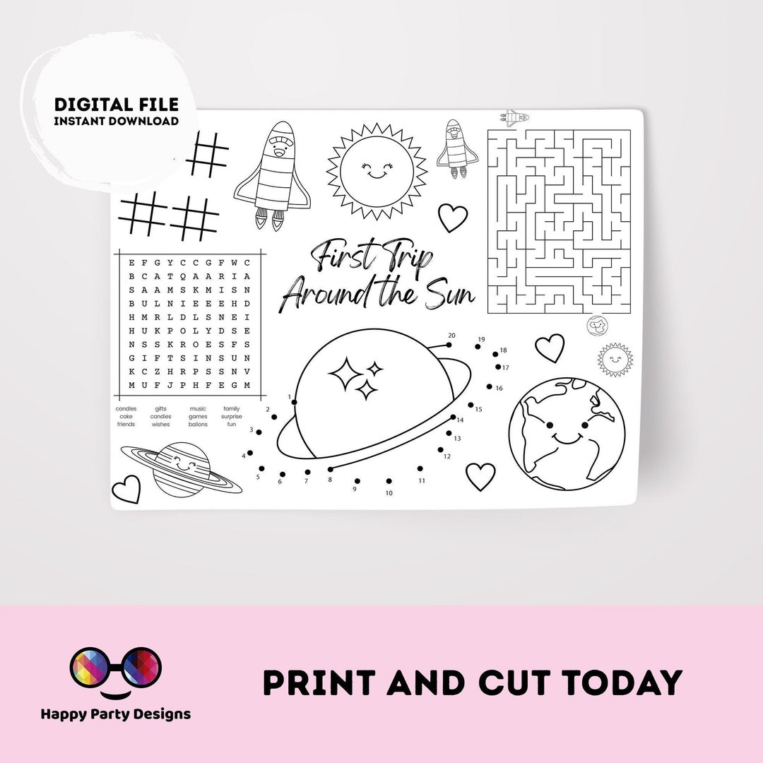 INSTANT DOWNLOAD First Trip Around the Sun Party Coloring Page | Outer ...