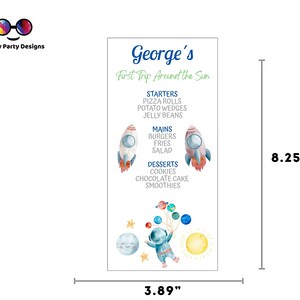 Editable First Trip Around the Sun Party Menu | Digital Outer Space ...