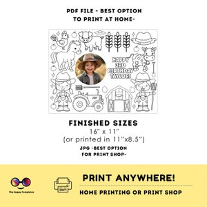 Editable Farm Kids Coloring Page With Picture | Farm Birthday Placemat ...