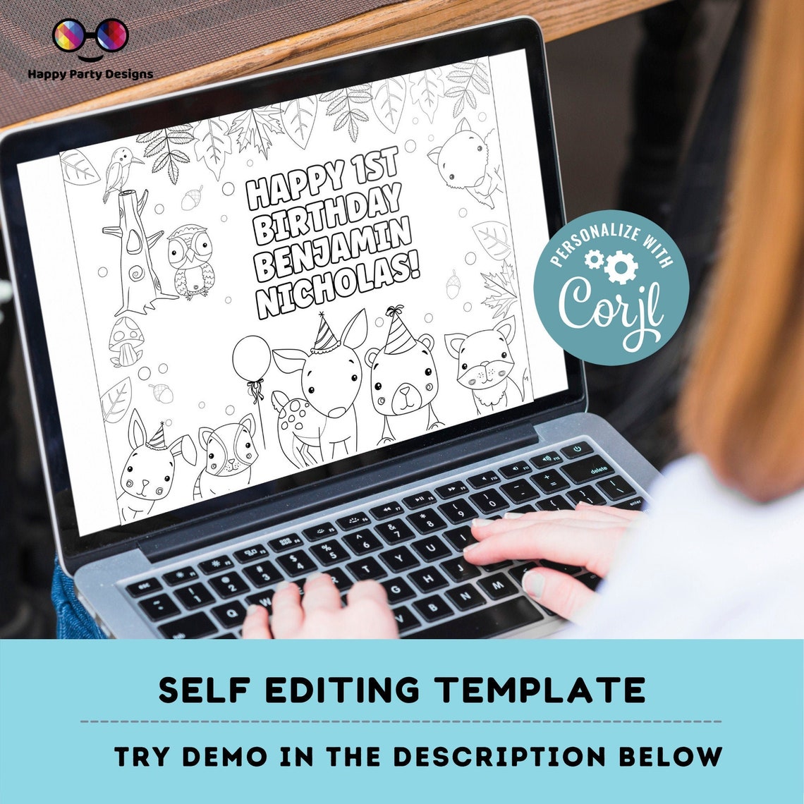 Editable Woodland Coloring Page First Birthday Coloring Page - Etsy Canada