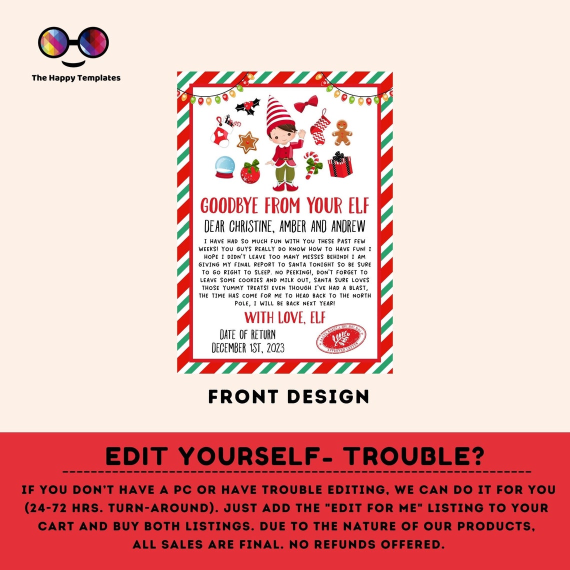 Editable Elf Goodbye Letter | Goodbye Letter Christmas| Elf Christmas ...