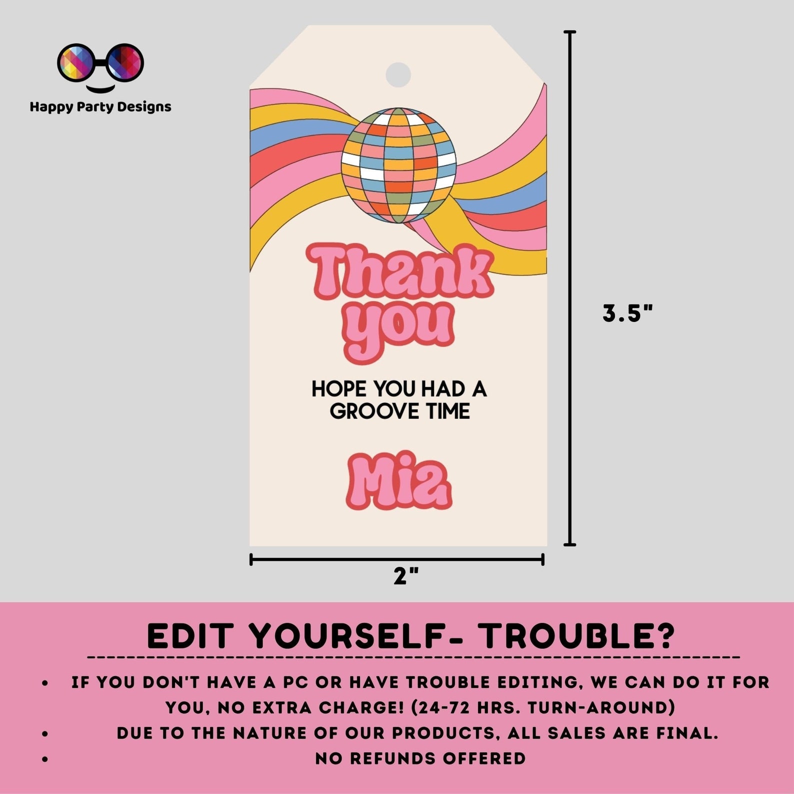 Editable Disco Party Favor Tag Template Bridal Baby Shower - Etsy