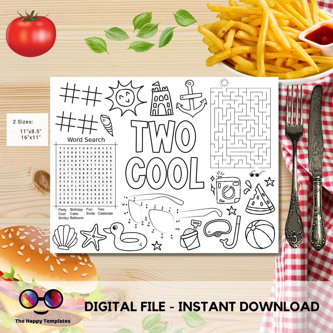 Two Cool Coloring Page | Instant Download | Two Cool Birthday Coloring ...