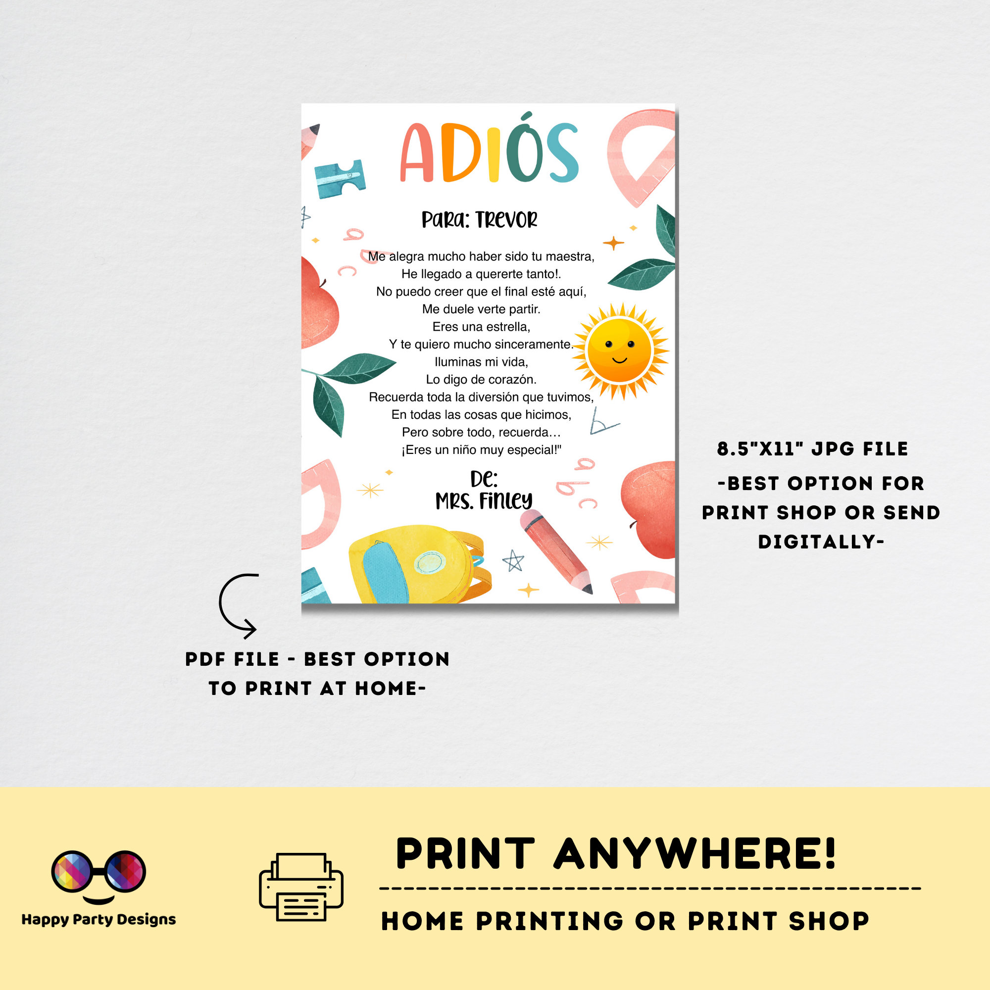 Editable Gift From Teacher | Spanish Version | End of School Letter ...