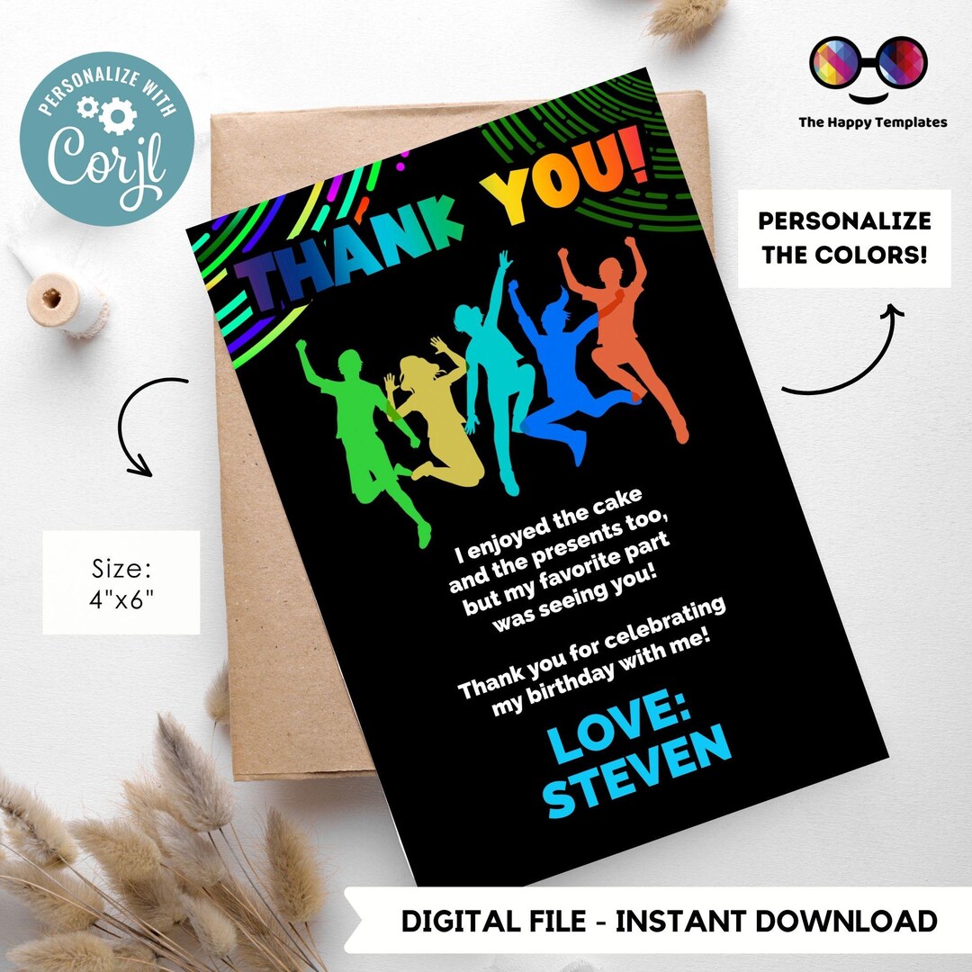 Thank You Card Flip, Bounce, Jump & Play Trampoline Park Birthday ...