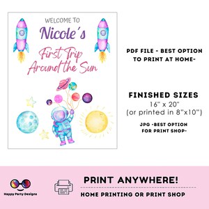 Editable First Trip Around the Sun Welcome Sign | Outer Space Birthday ...