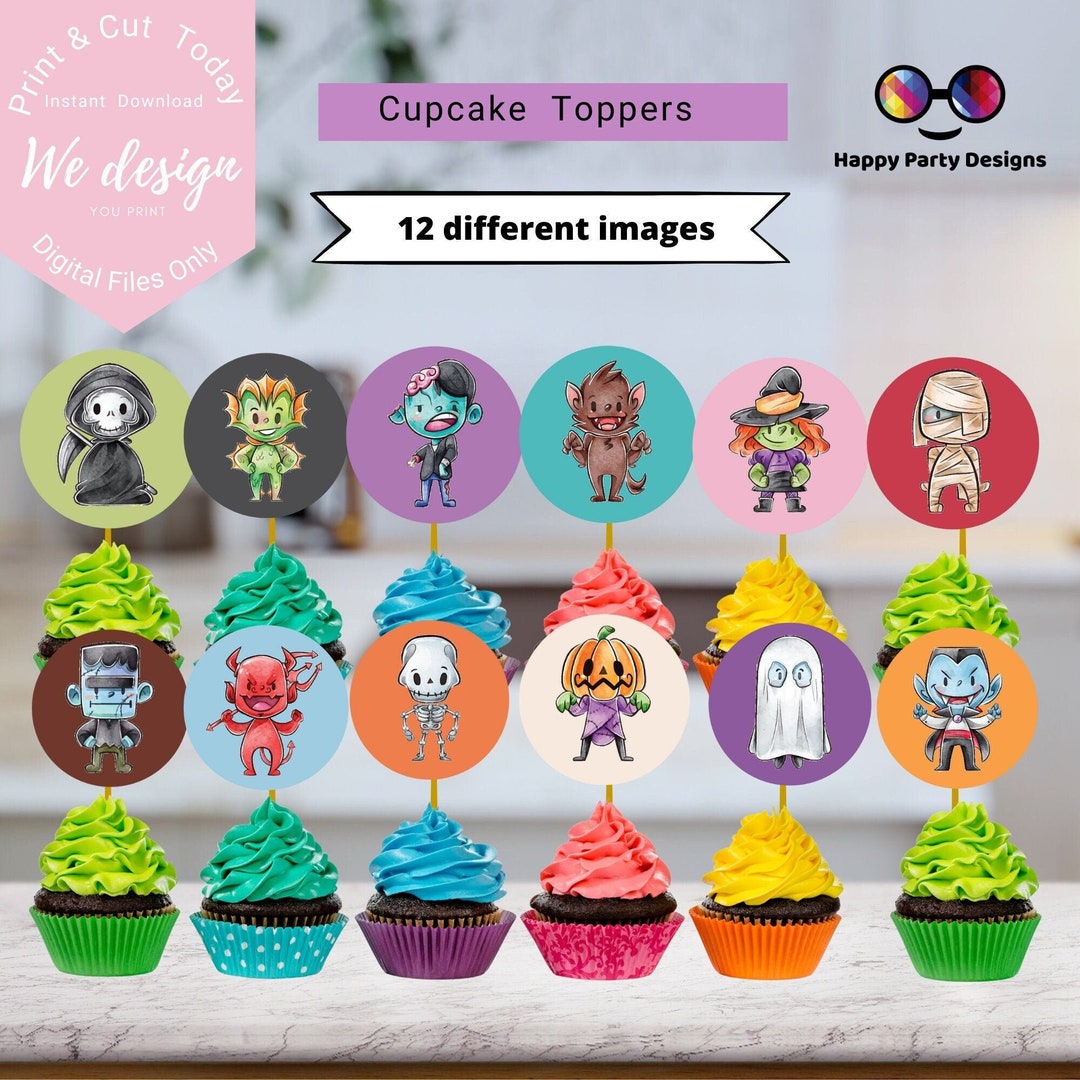 Watercolor Halloween Cupcake Toppers | Halloween Party Decoration ...