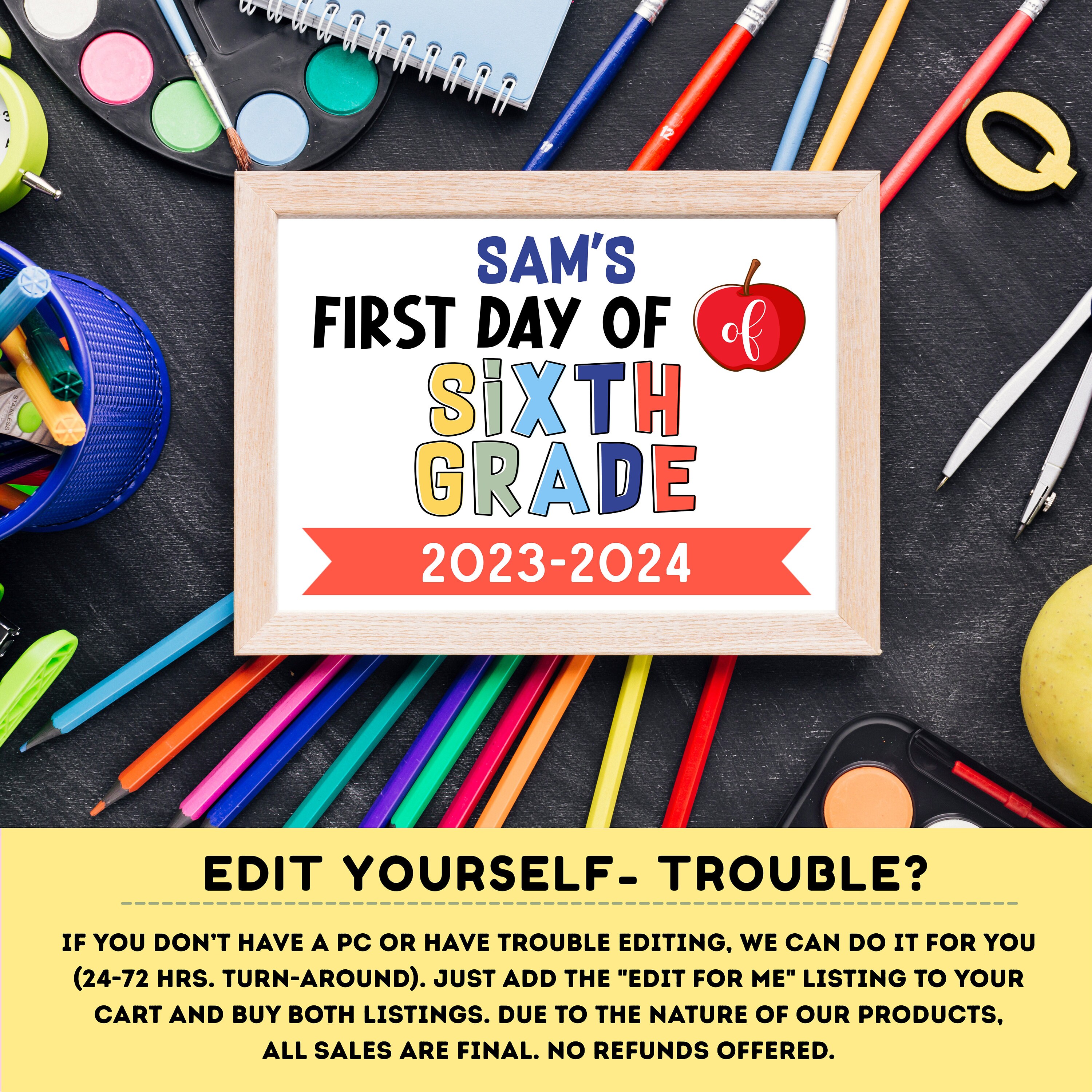 Editable First Day of 6th Grade Sixth Grade Sign 1st Day - Etsy
