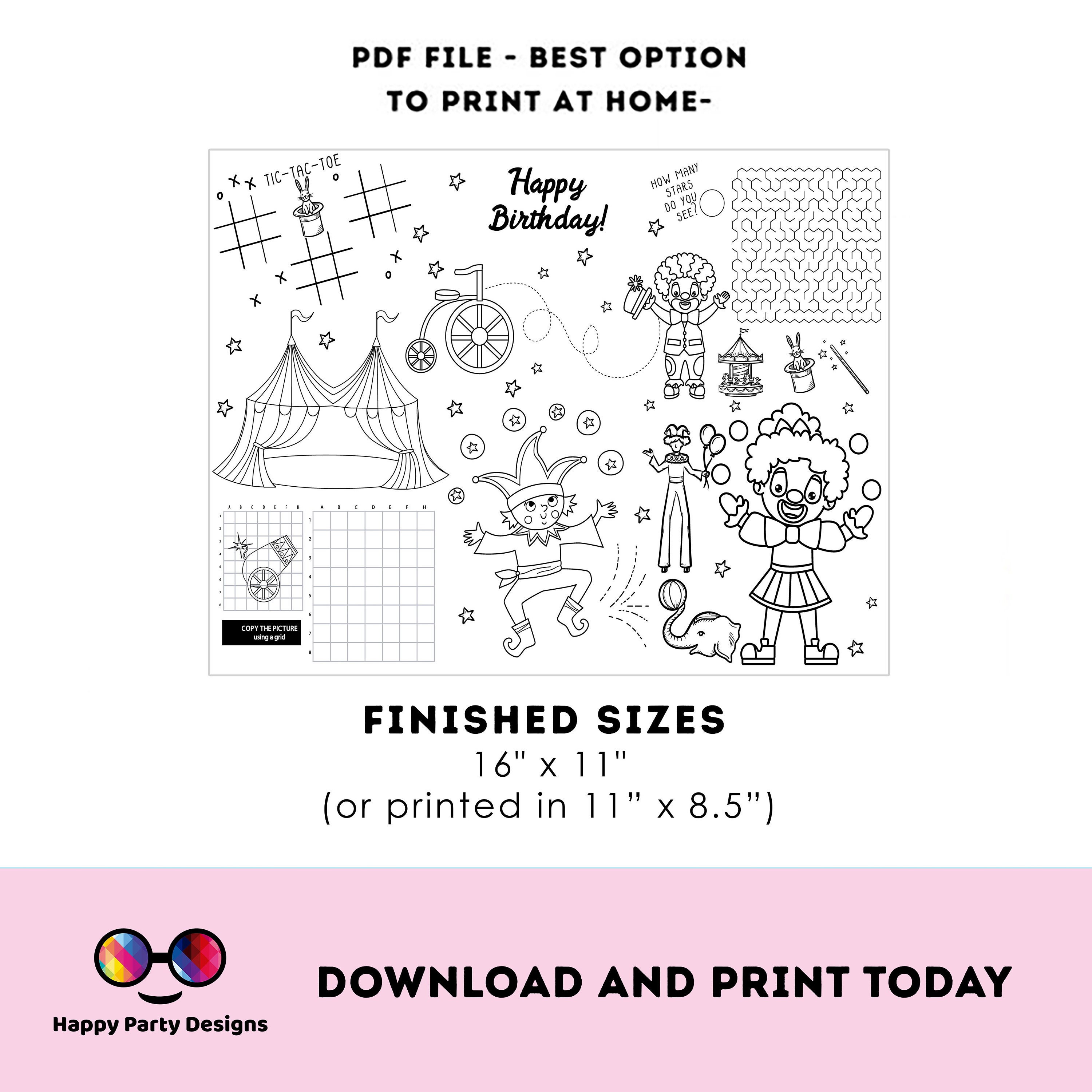 Circus Coloring Activity Page Girl Party Instant Download Coloring Page ...