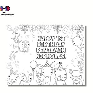Editable Woodland Coloring Page | First Birthday Coloring Page | Any ...