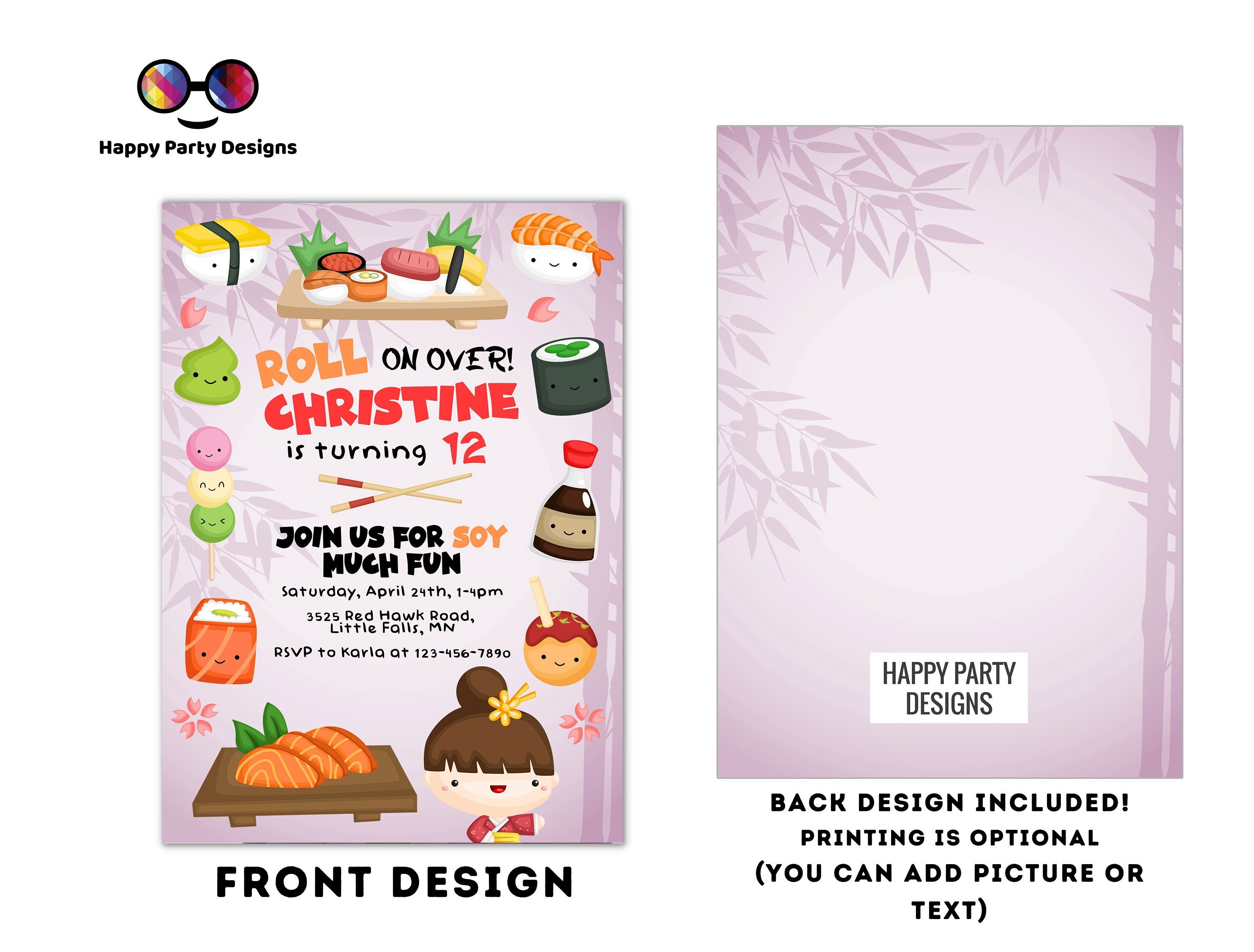 Editable Sushi Birthday Party Invitation Sushi Invitation - Etsy