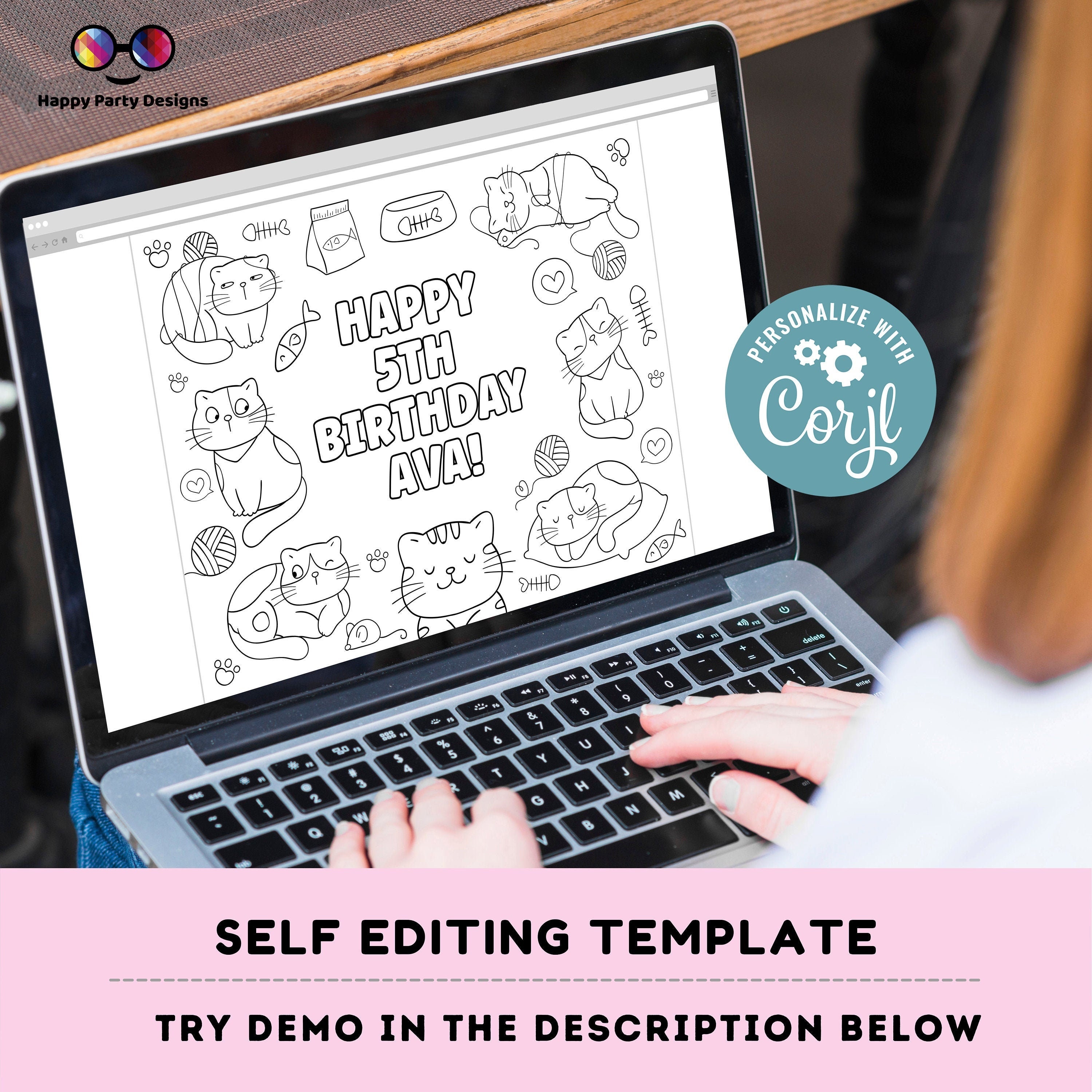 Editable Cute Funny Cats Coloring Page Placemat Coloring - Etsy