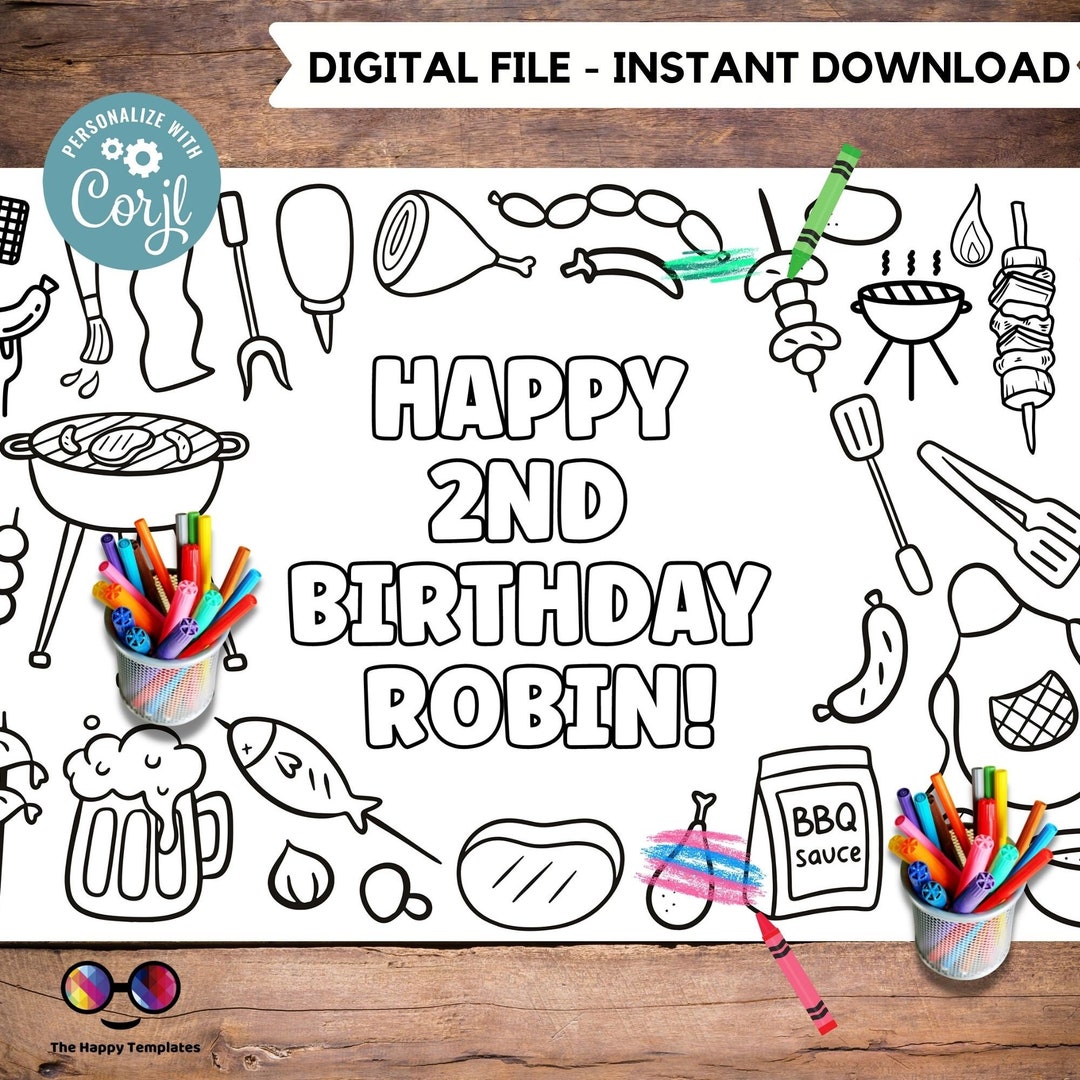 Editable XL Bbq Party Coloring Page | XL Coloring Table Runner ...