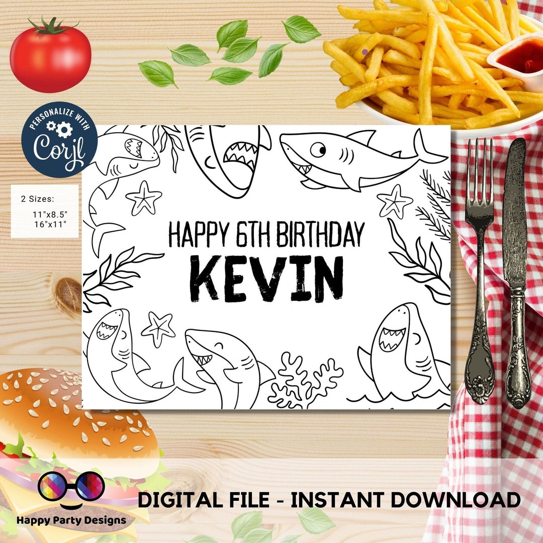 Editable Sharks Coloring Page | Placemat Coloring Page | Any Age ...