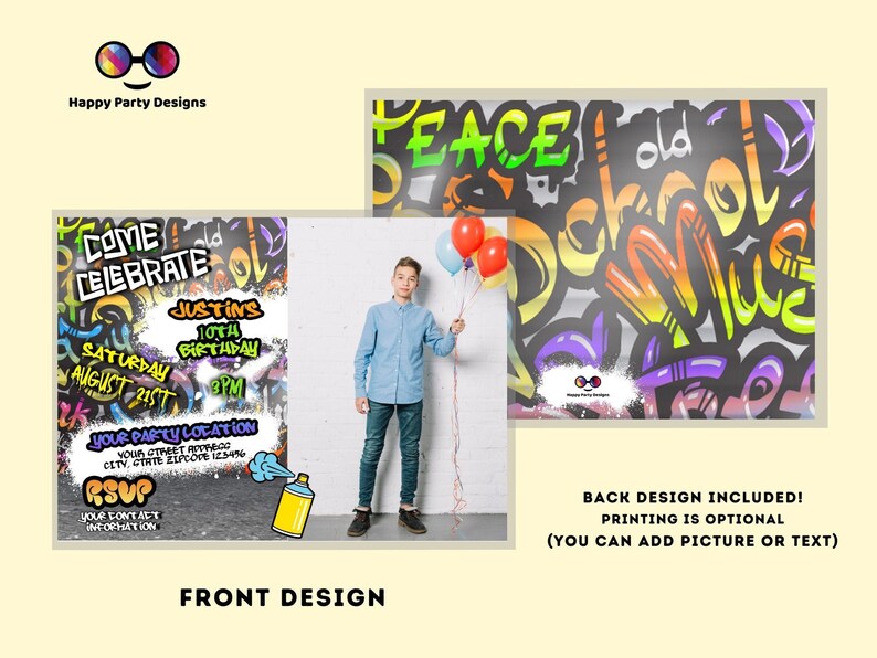 Editable Graffiti Invitation With Photo Digital Graffiti - Etsy