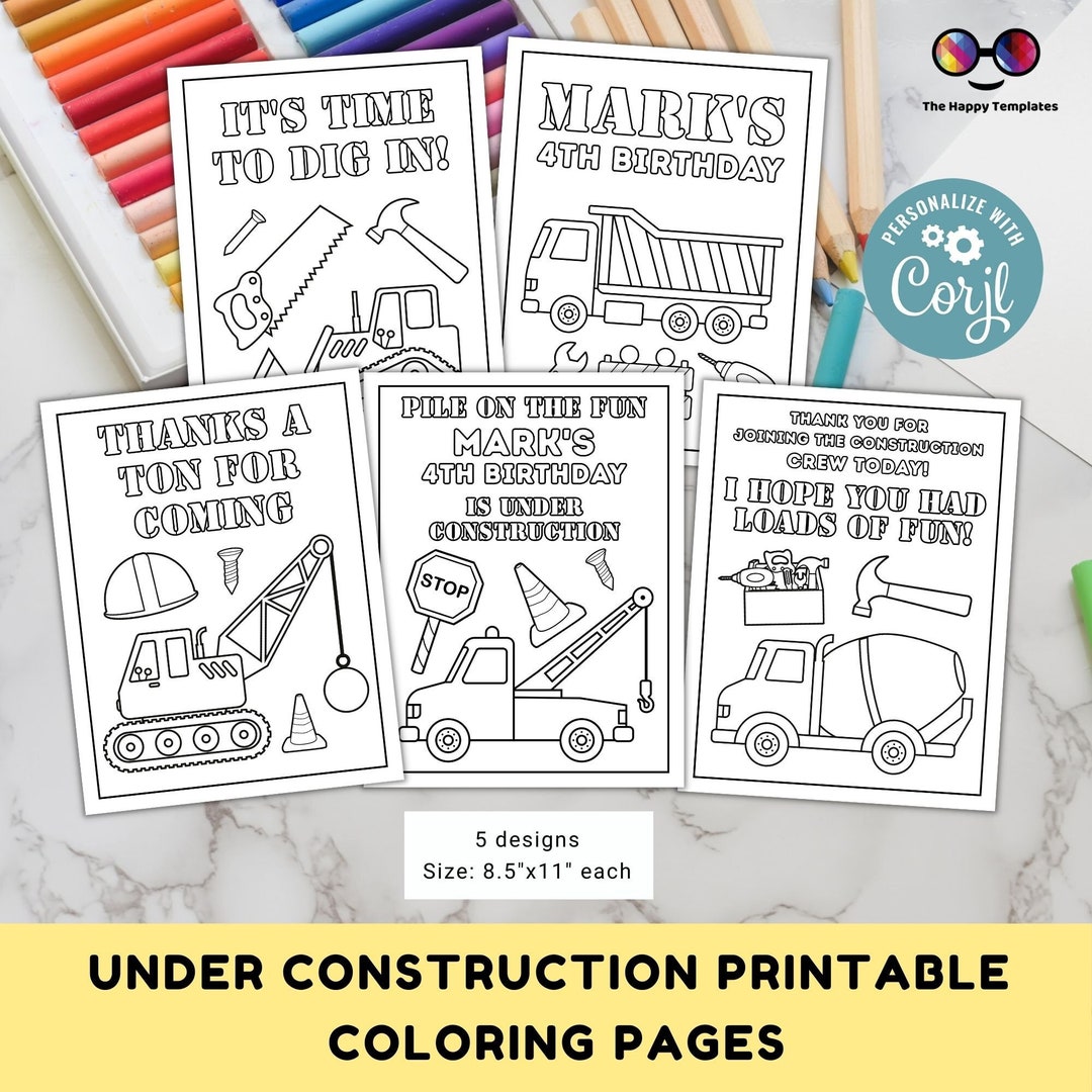 Editable Under Construction Coloring Pages 5 | Trucks Birthday Activity ...