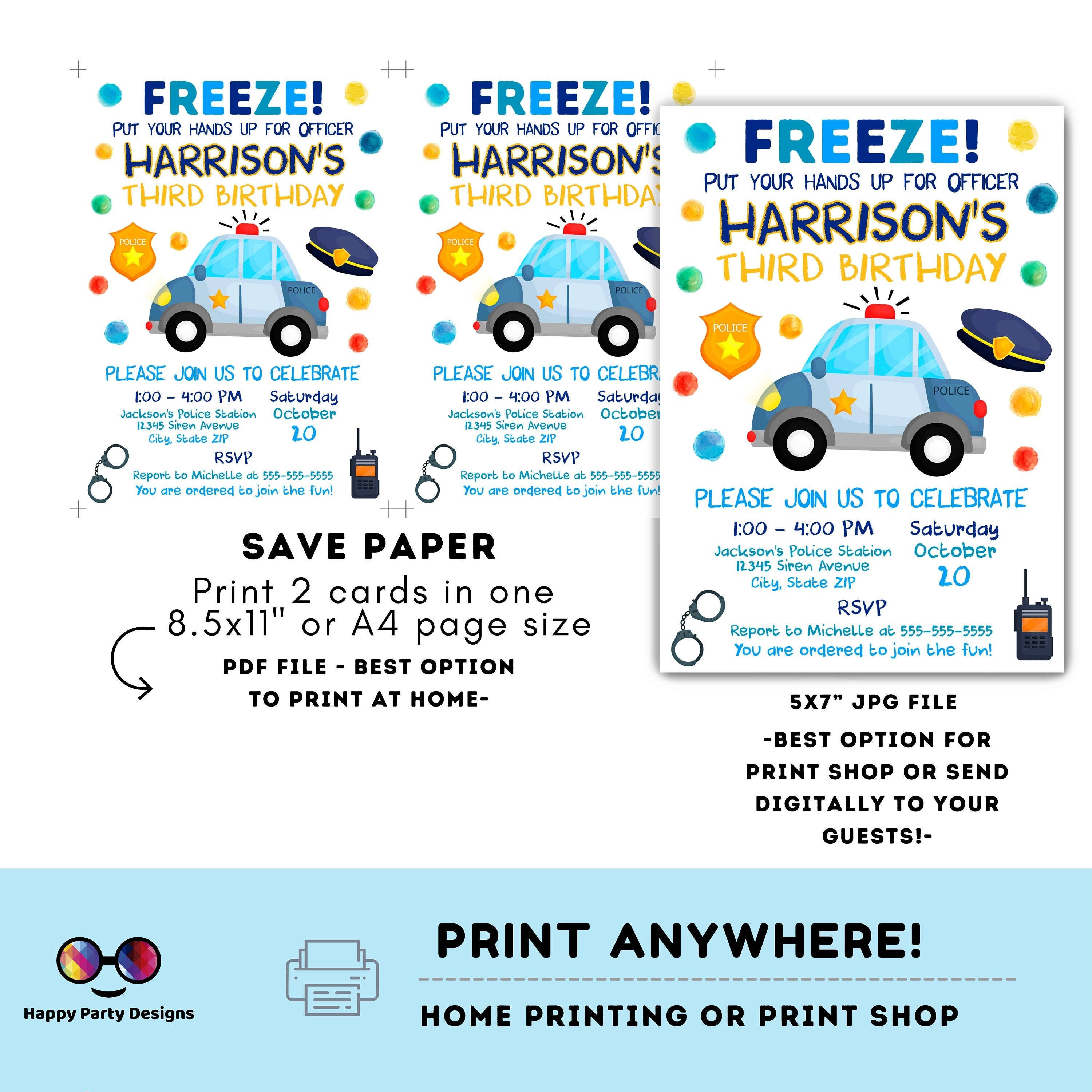 Editable Police Birthday Invitation Template Police Invite - Etsy