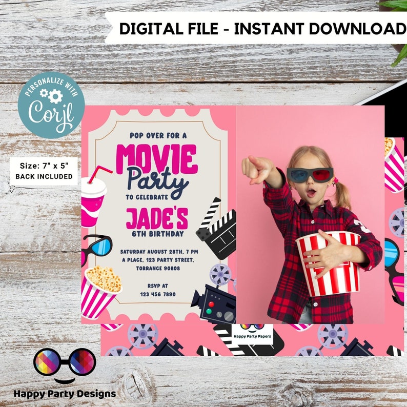 Editable Movie Party Invitation With Photo Movie Party - Etsy