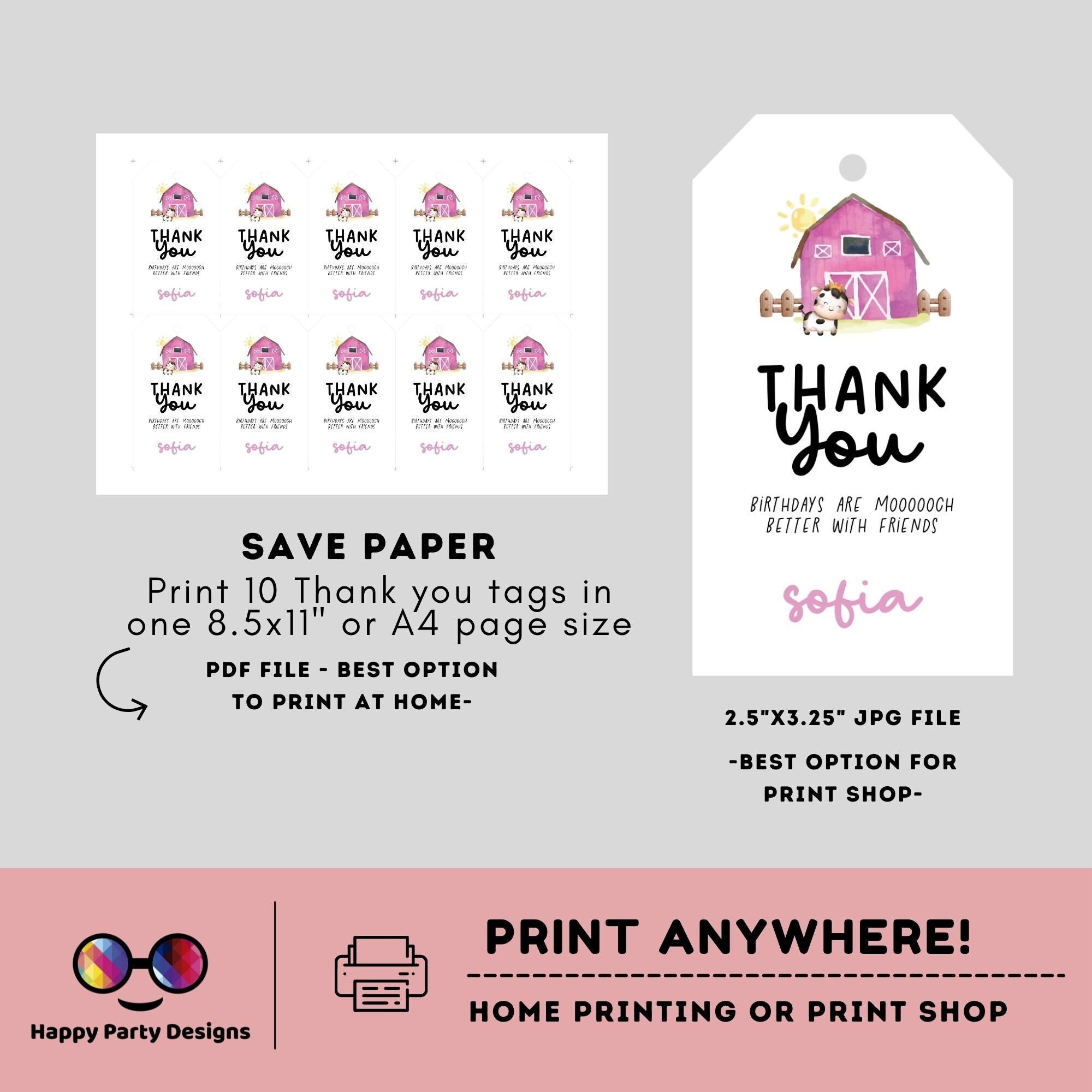 Editable Moo Moo Favor Tag Cow Gift Tags Farm Party - Etsy