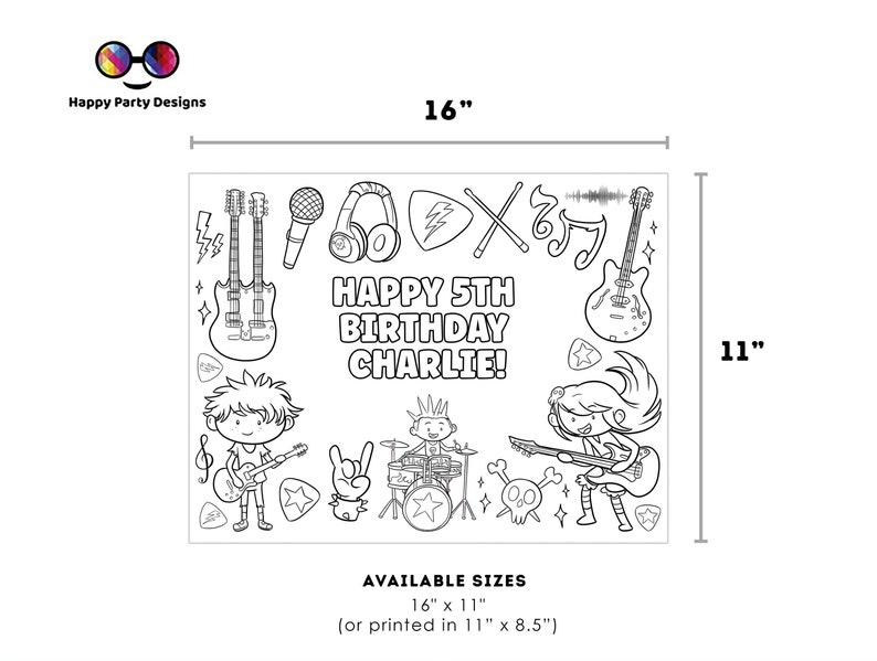 Editable Rockstar Birthday Coloring Page Placemat Coloring - Etsy