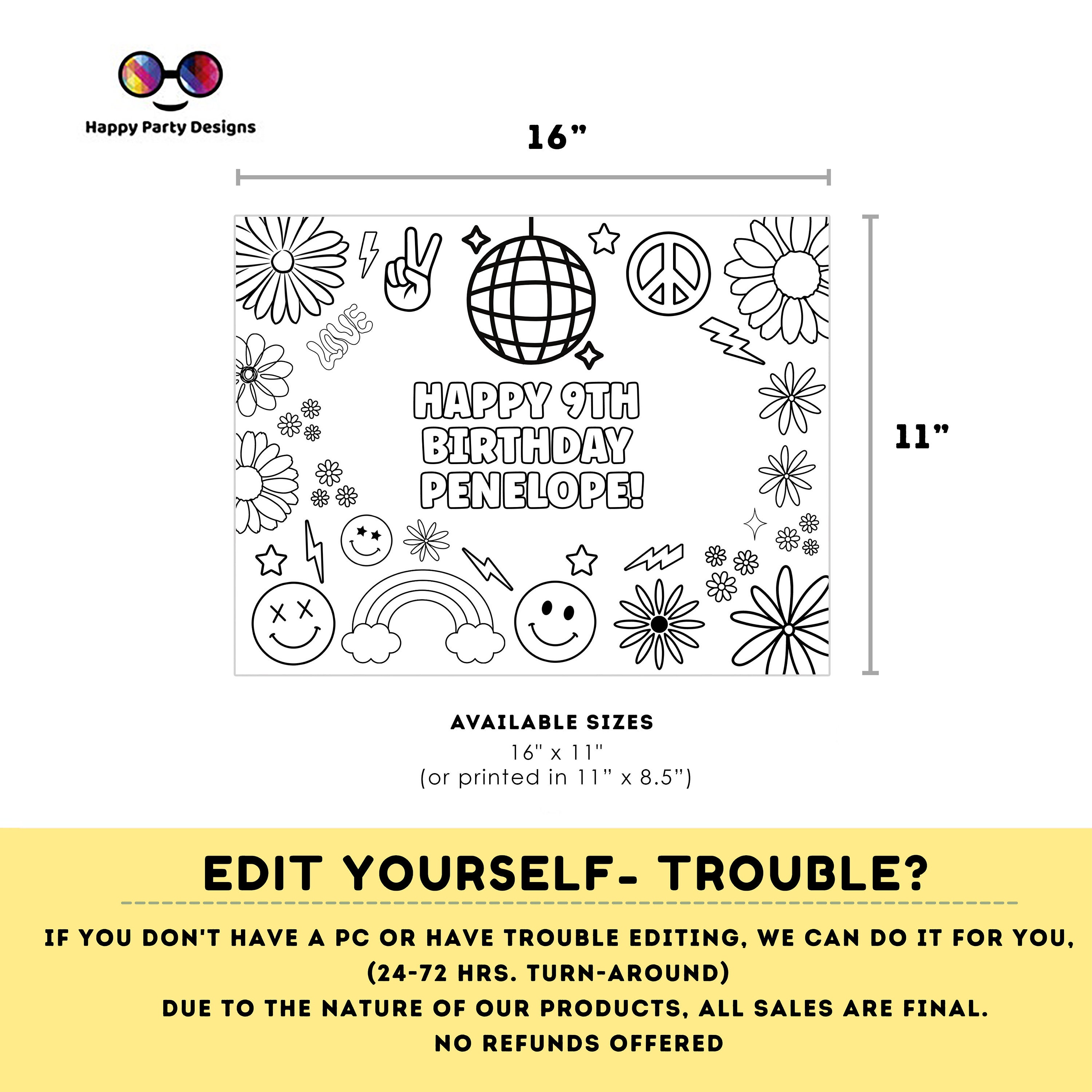 Editable Groovy Coloring Page | Placemat Coloring Page | Any Age ...