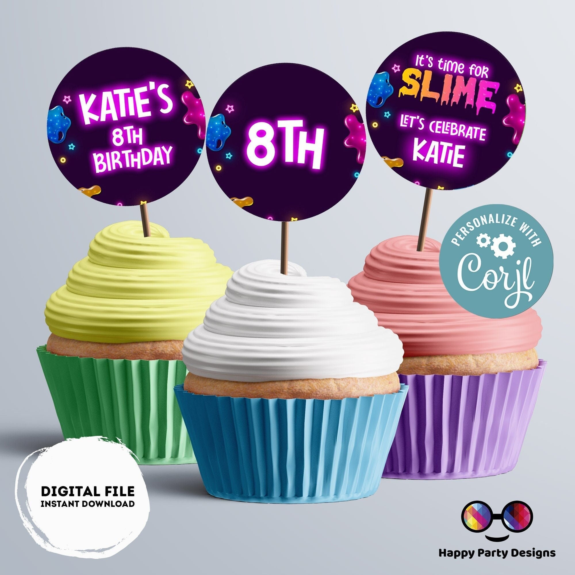Editable Slime Round Cupcake Toppers | Slime Birthday | Slime Birthday ...