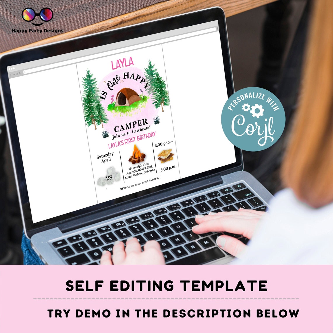 Editable Happy Camper Birthday Invitation | One Happy Camper | First ...