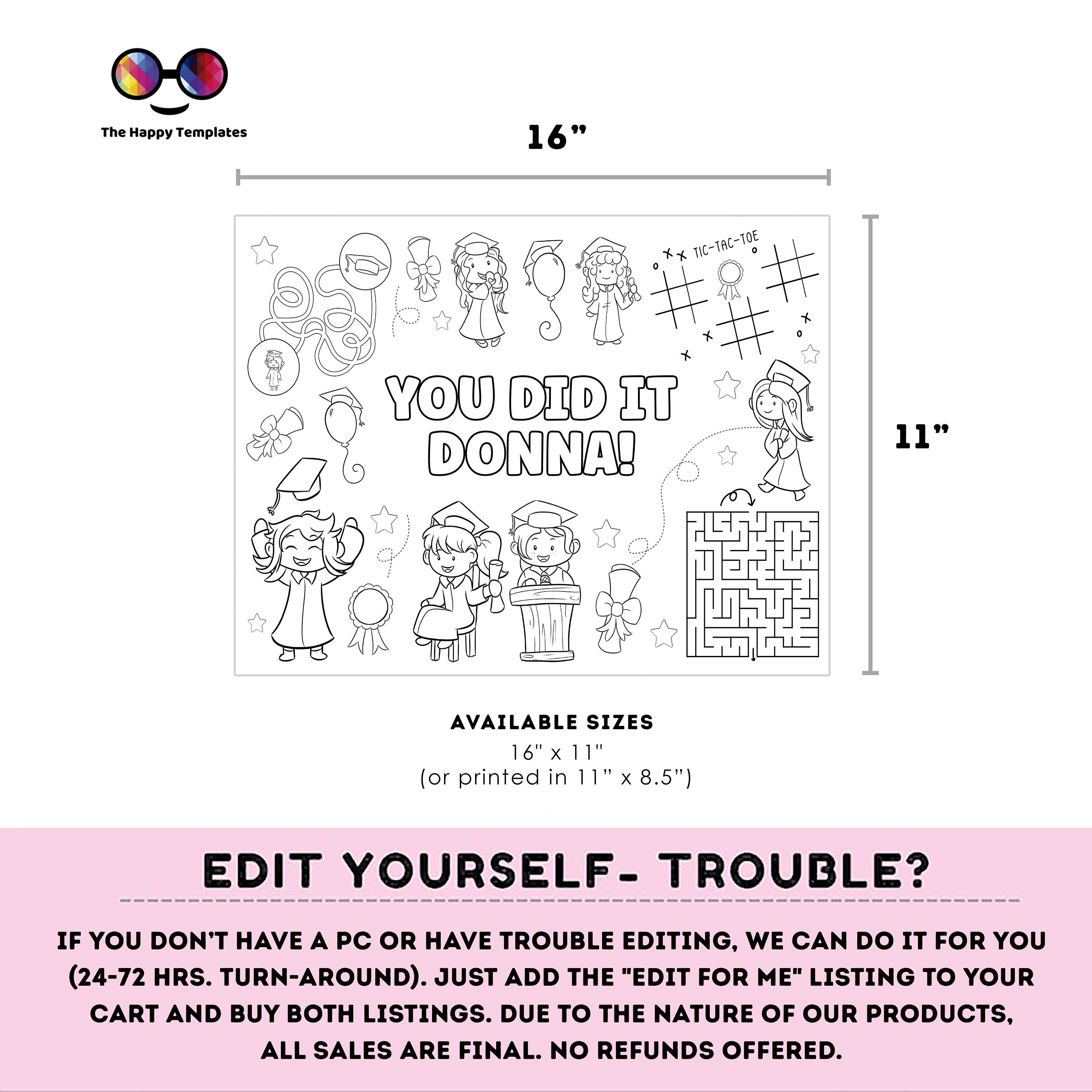 Editable Graduation Coloring Activity Page Girls Graduation - Etsy
