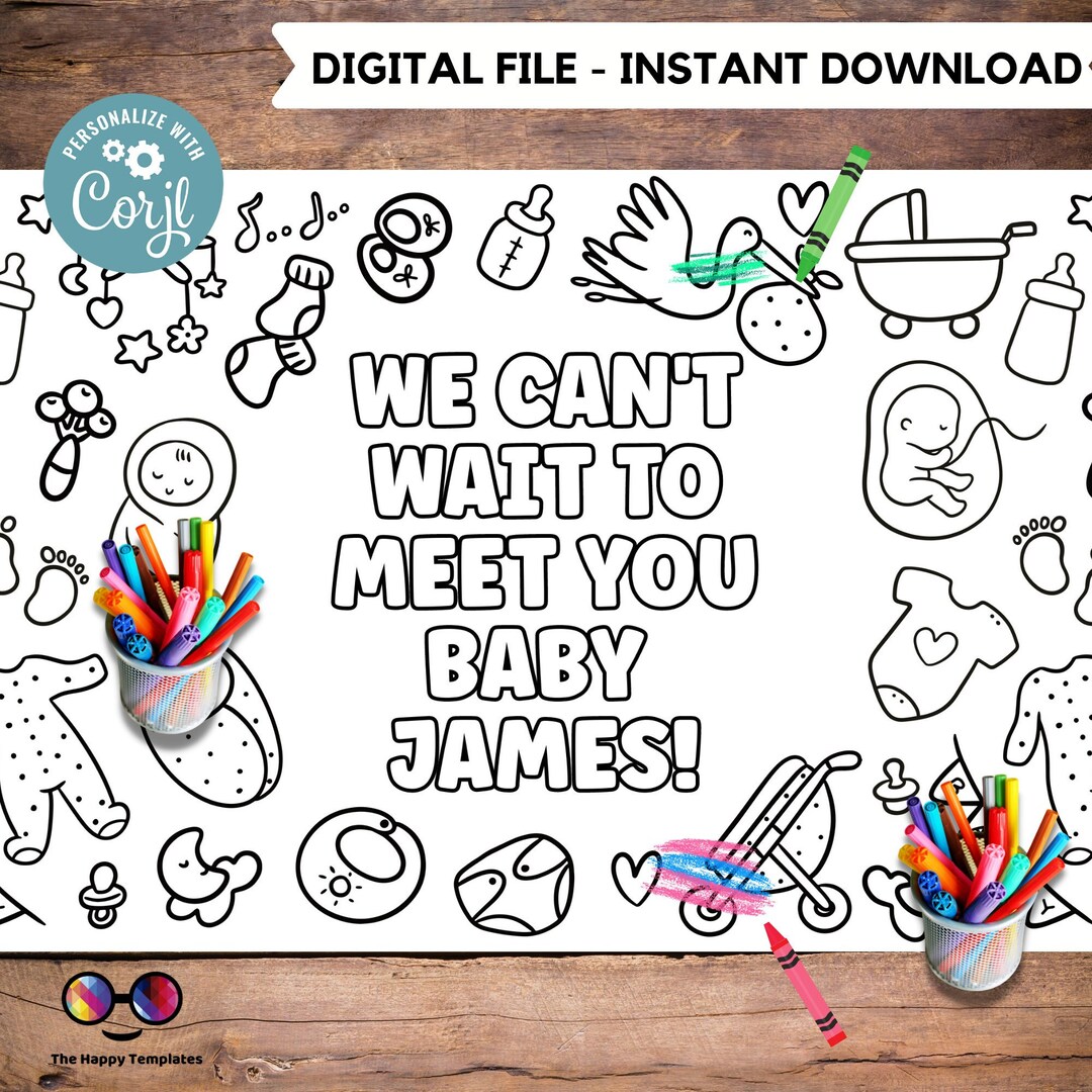 Editable XL Baby Shower Coloring Page | Table Runner Coloring Page ...