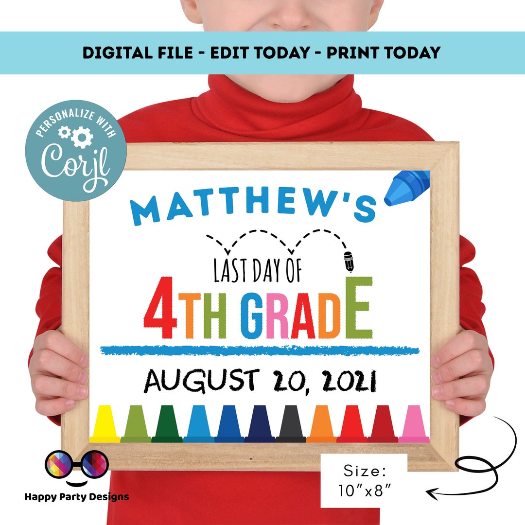Editable Last Day of 4th Grade | Forth Grade Sign | Last Day of 4th ...