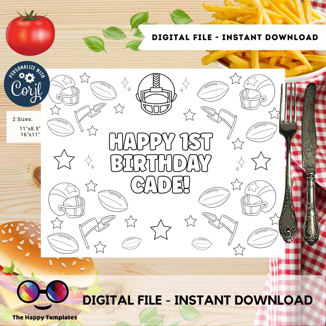 Editable American Football Birthday Coloring Page | Sports Party ...