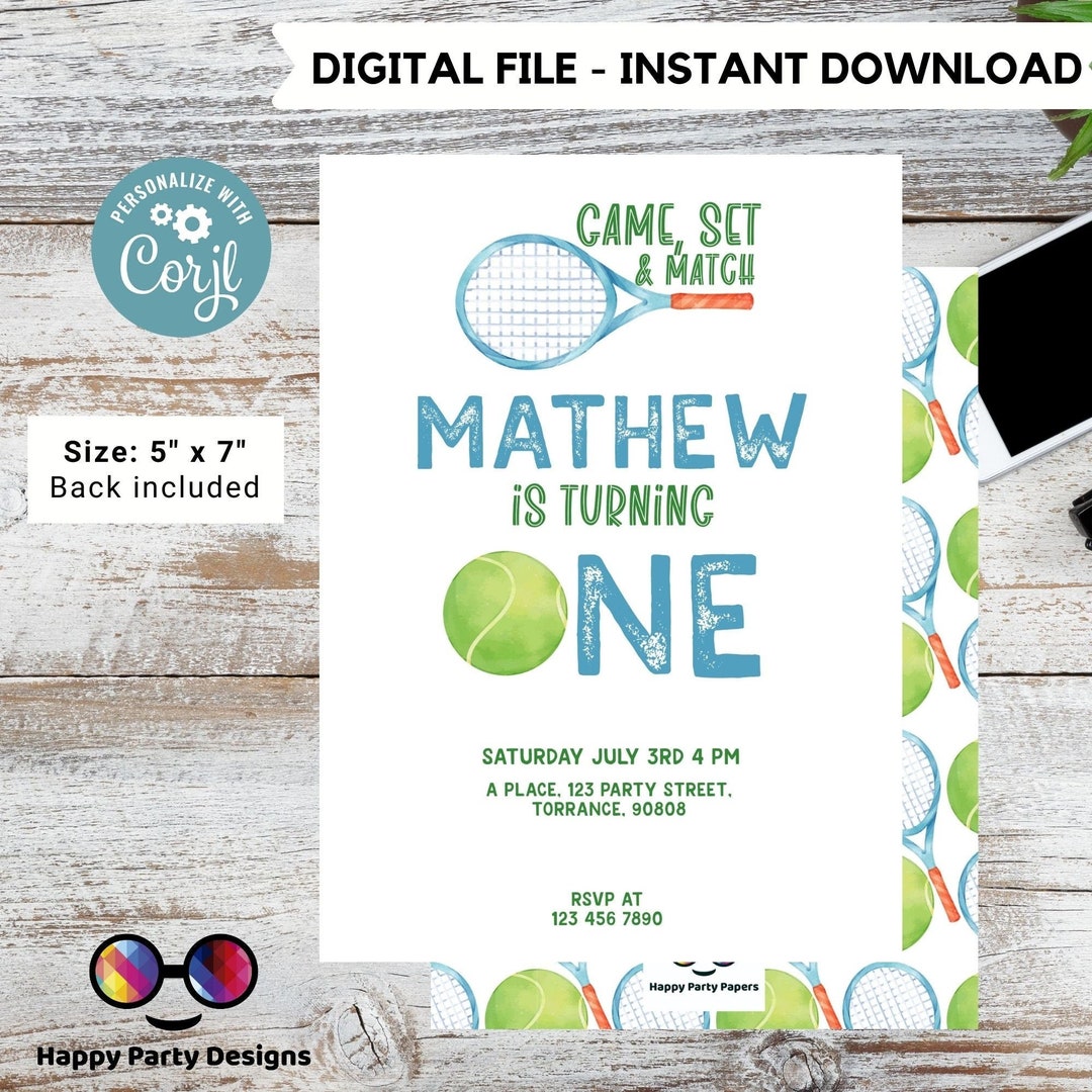 Tennis Birthday Invitation | Tennis Invitation | Tennis Birthday Party ...