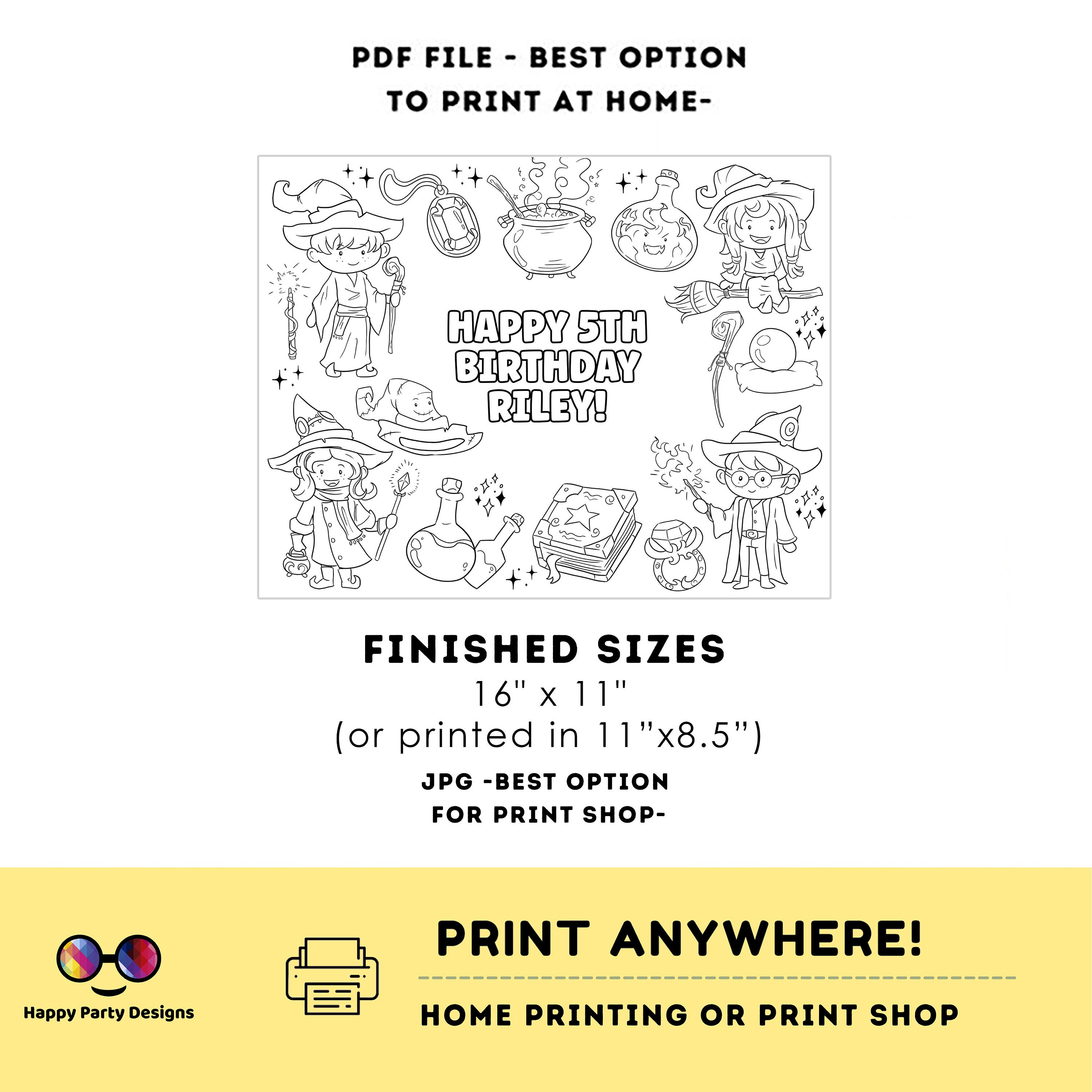 Editable Wizards and Witches Coloring Page | Magical Kid Party | Little ...