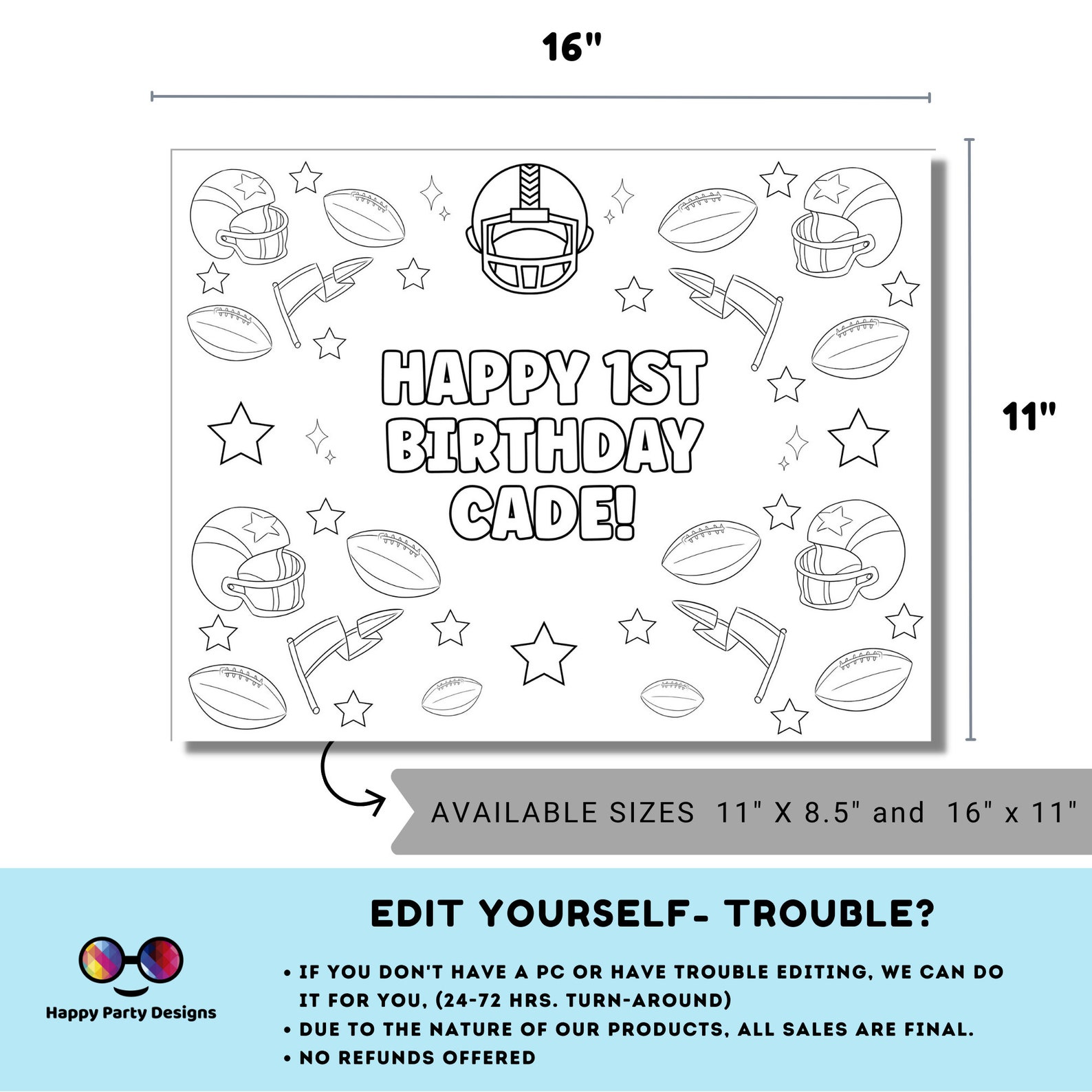 Editable American Football Birthday Coloring Page | Sports Party ...