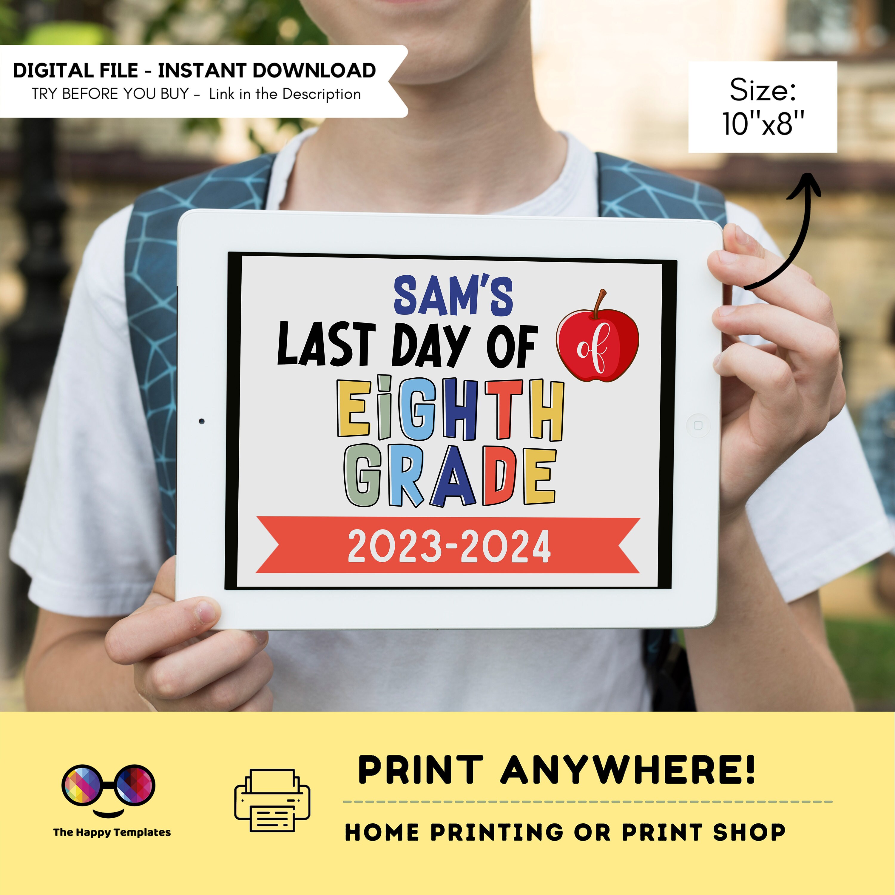 Editable Last Day of 8th Grade Eighth Grade Sign Last Day - Etsy