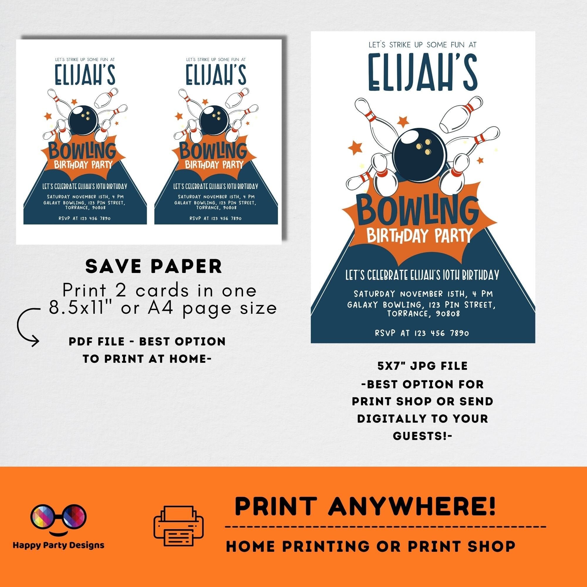 Let's Strike up Some Fun EDITABLE Bowling Birthday - Etsy