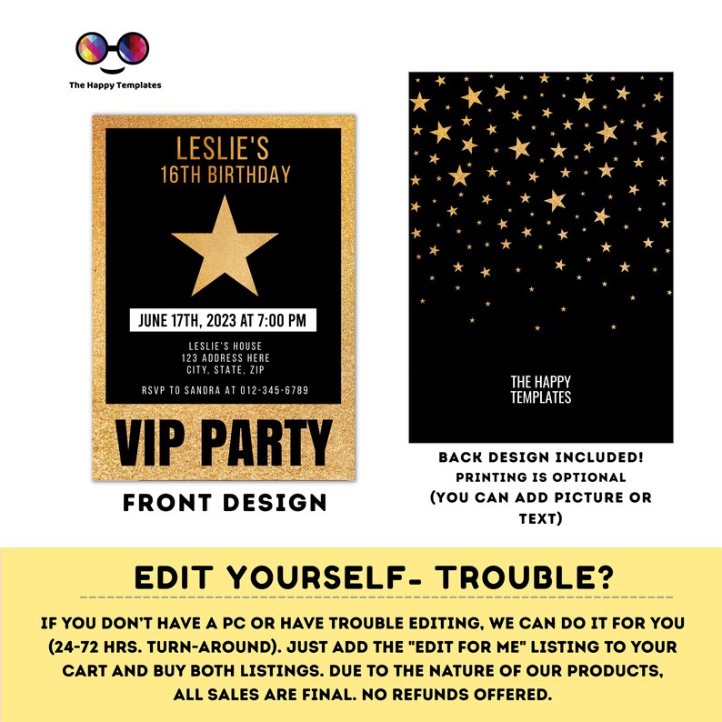 Editable Rockstar Party VIP Party | rockstar VIP Party Backstage Pass ...