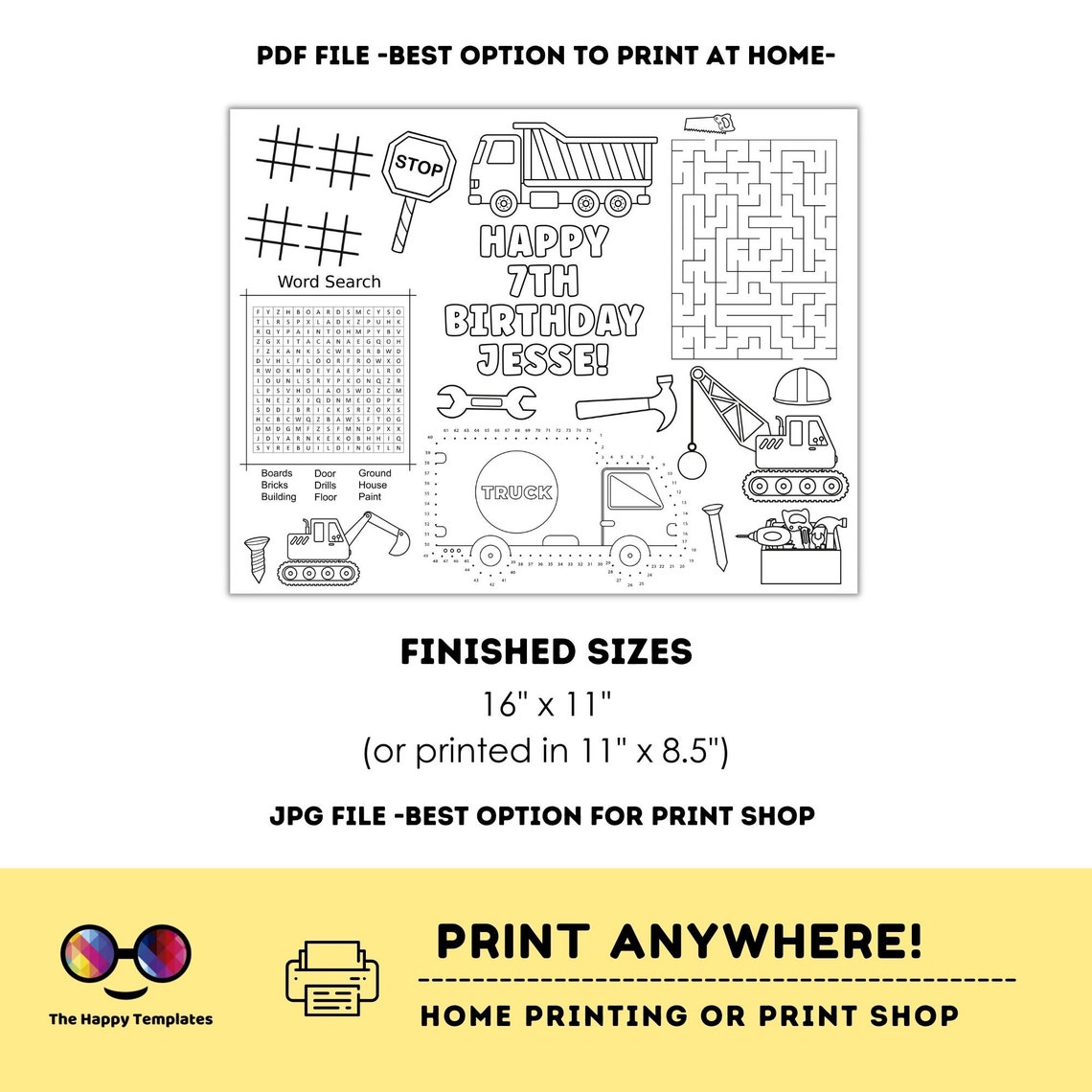 Editable Under Construction Activity Coloring Page | Placemat Coloring ...