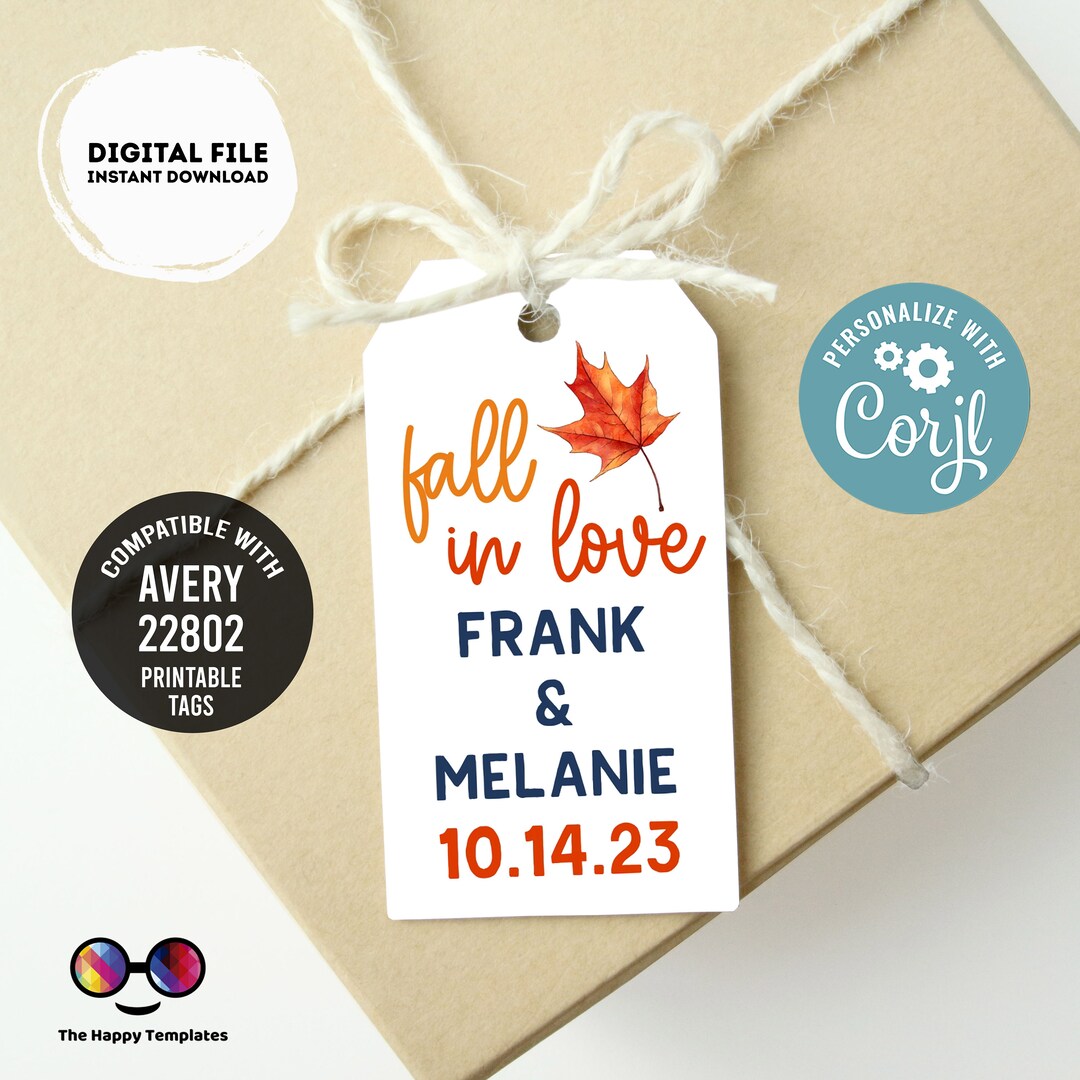 Editable Fall in Love Favor Tags | Fall Leaf Classic Look Thank You ...