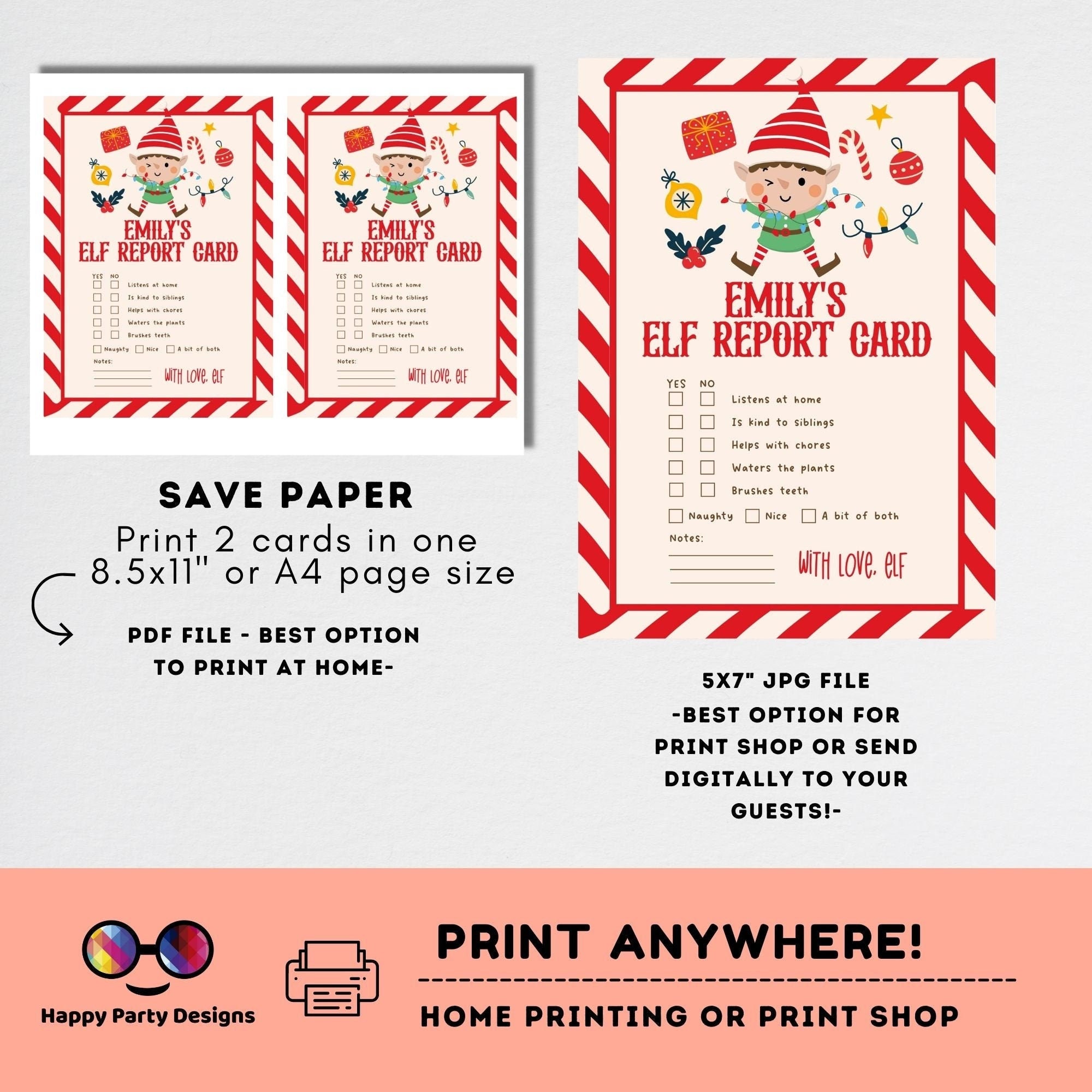 Editable Elf Report Card | Elf Letters Notes | Elf I'm Back | From the ...