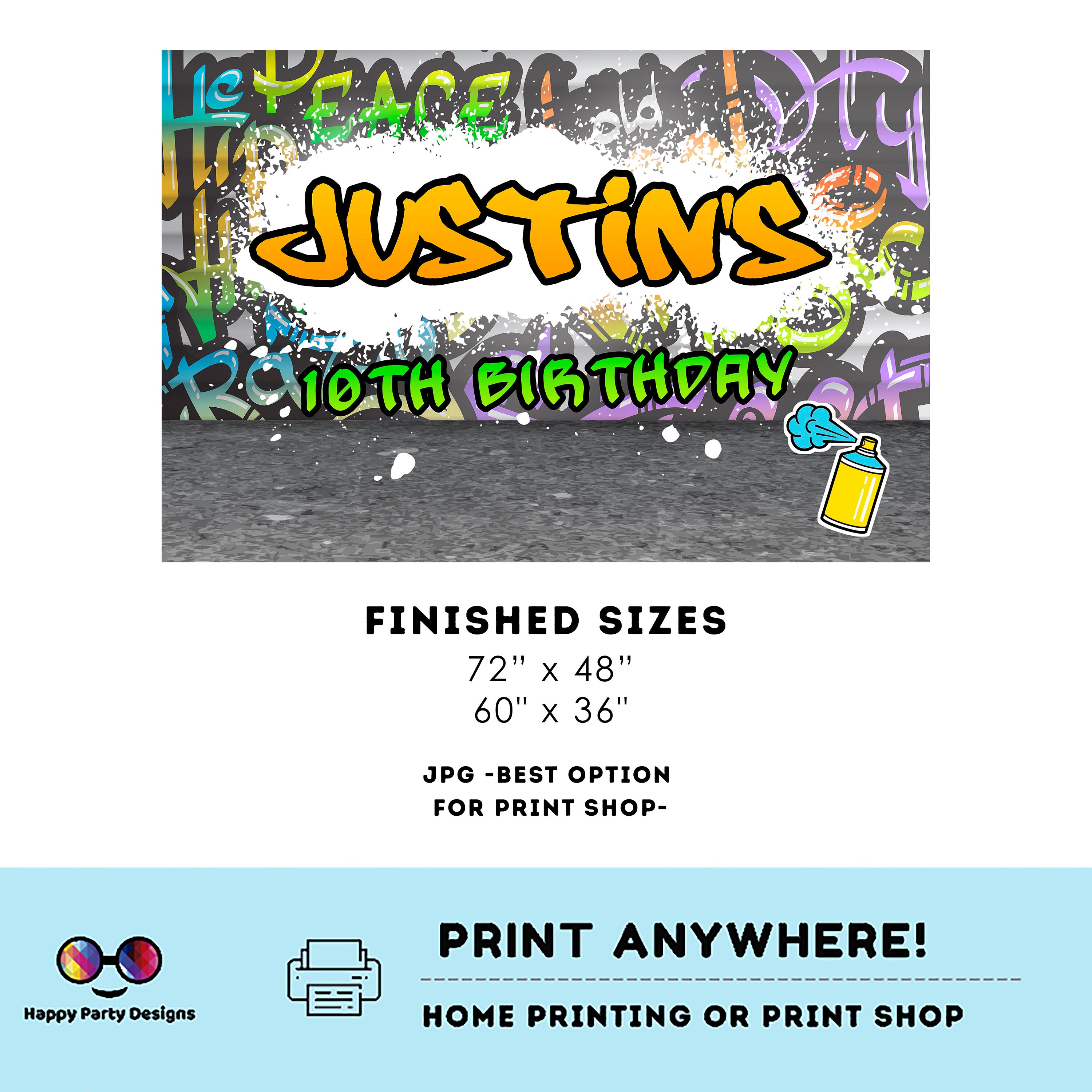 Editable Graffiti Backdrop Banner | Digital Graffiti Printable Backdrop ...