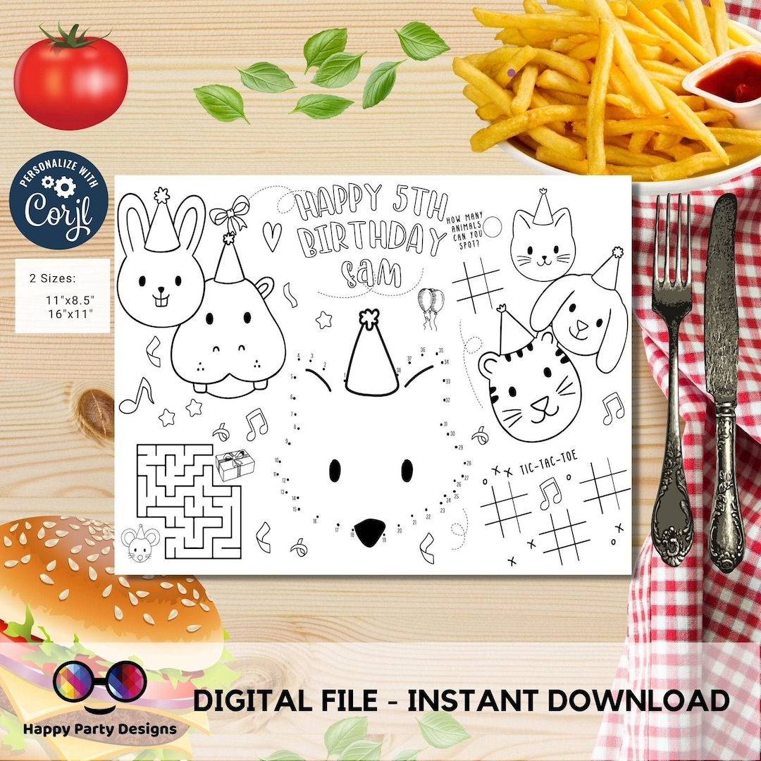 Editable Party Animals Coloring Page | First Birthday | Any Age | Party ...