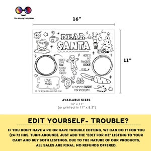 Editable Santa Cookie Tray Placemat Coloring Page | Placemat Coloring ...