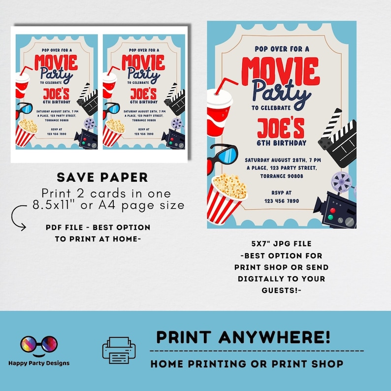 Editable Movie Party Invitation | Movie Party Printable Invite ...