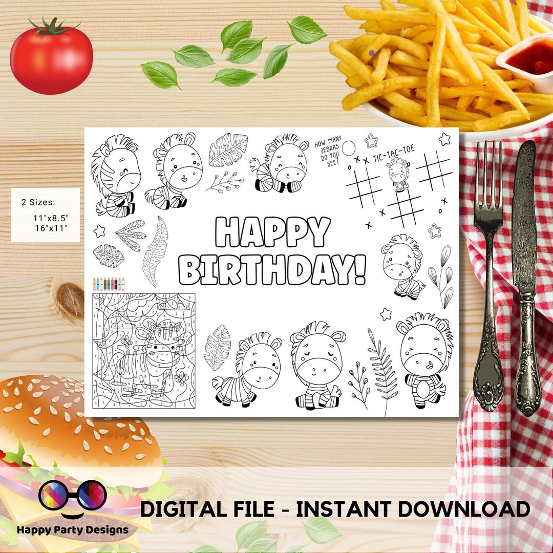 Zebra Coloring Activity Page Instant Download | Cute Baby Zebra Party ...