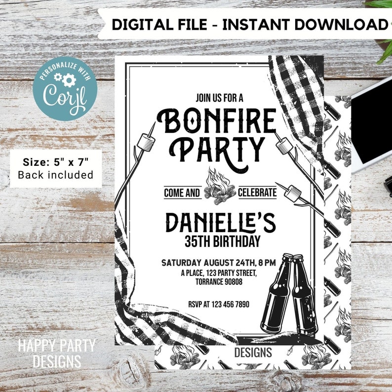 Editable Bonfire Party Invitation Digital Bonfire Birthday - Etsy