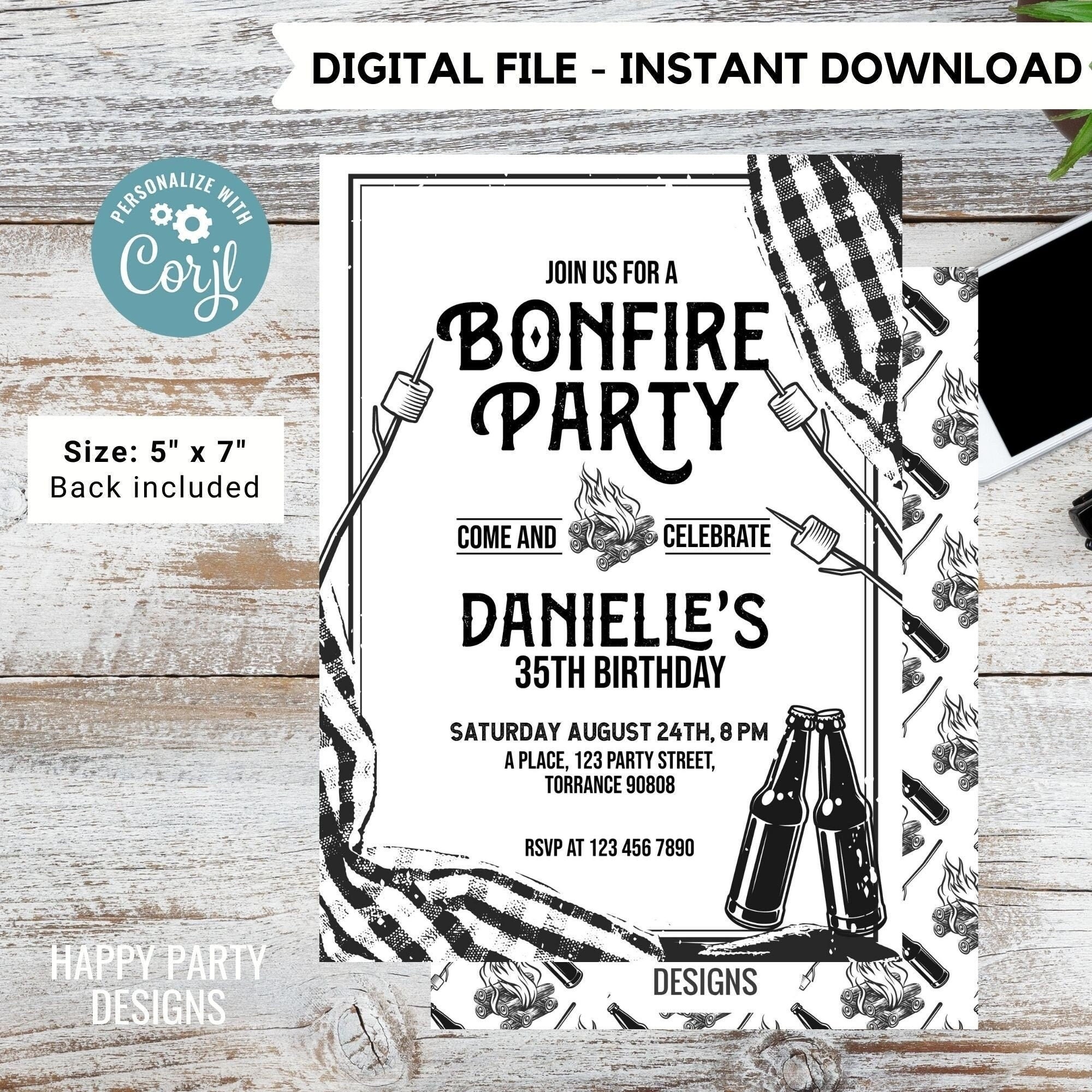 Editable Bonfire Party Invitation Digital Bonfire Birthday - Etsy