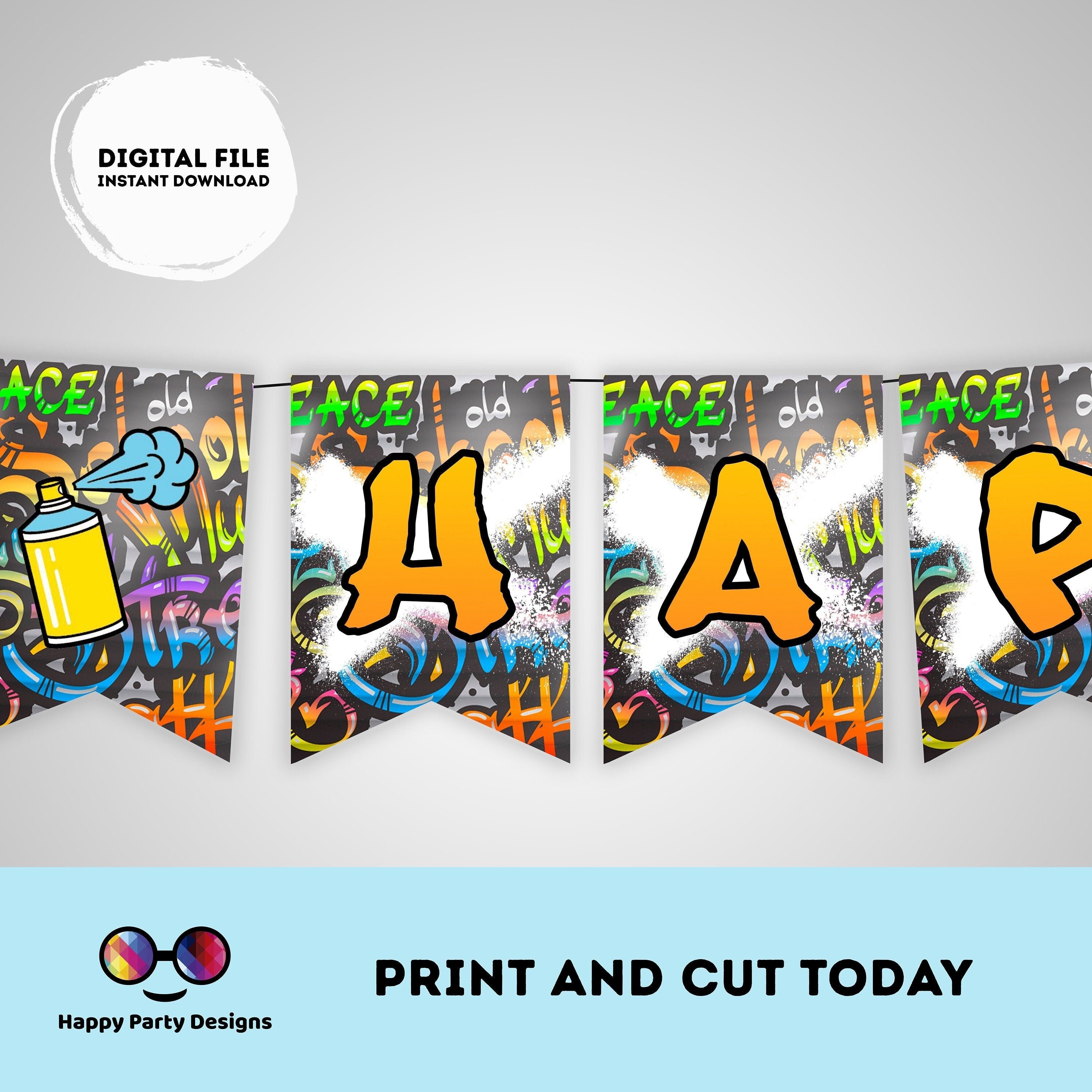 Happy Birthday Graffiti Banner Graffiti Party Birthday - Etsy