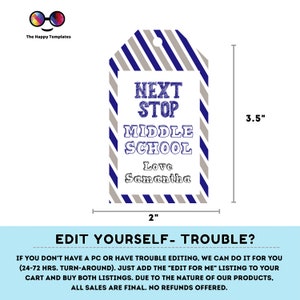 Editable Next Stop Middle School Tag | School Gift Tags | Last Day of ...