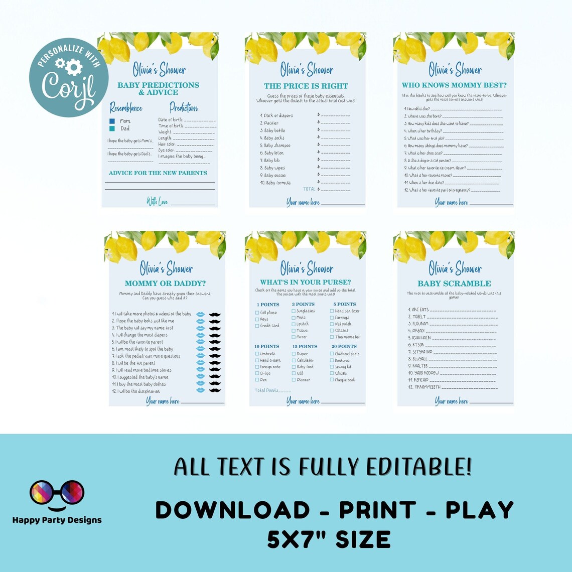 EDITABLE Lemons Baby Shower Games Bundle Lemons Baby Shower - Etsy